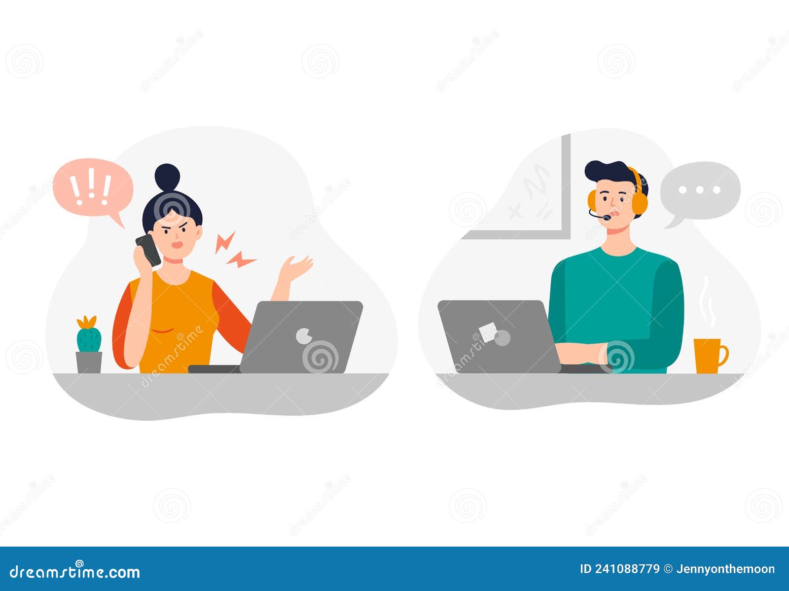 A Man from a Call Center Communicates with a Dissatisfied User. Dealing ...