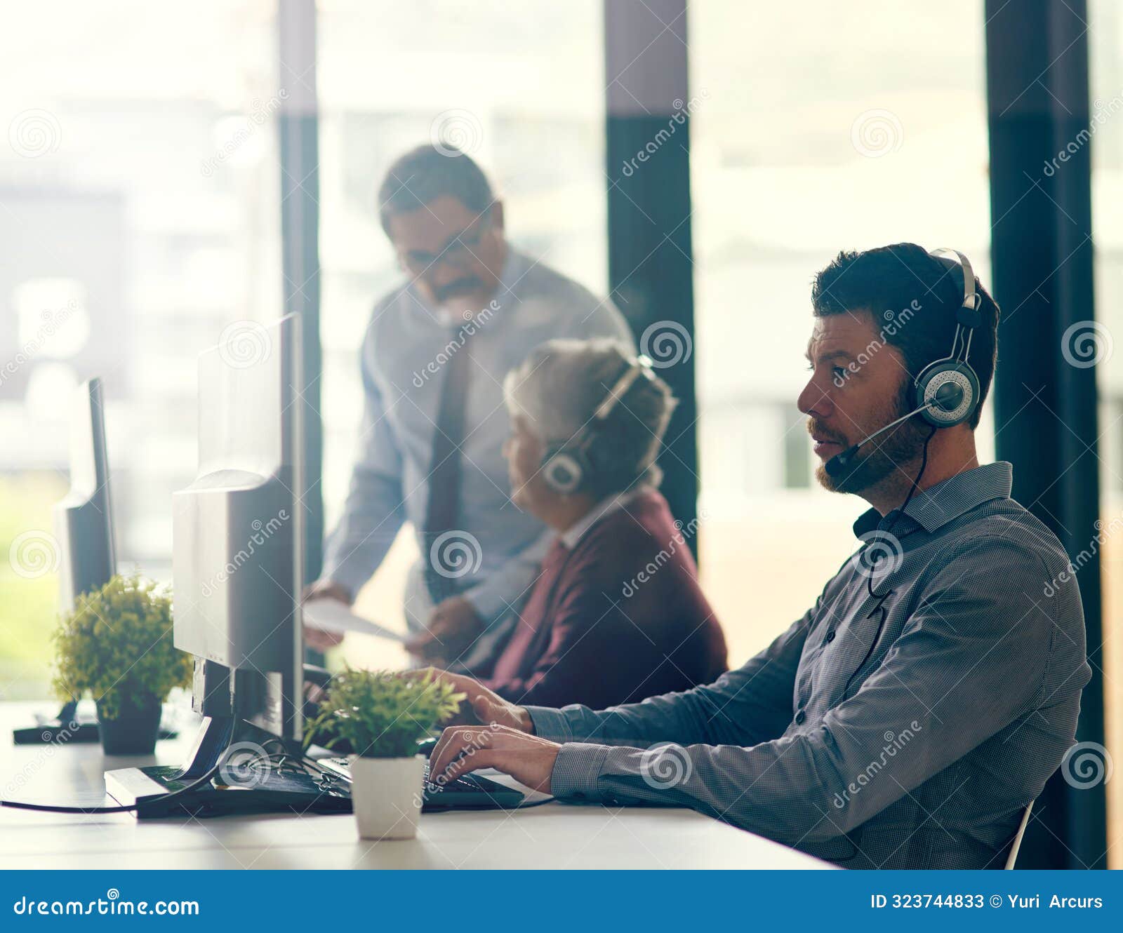 Man, Call Center and Office by Computer with Typing, Reading and Guide ...