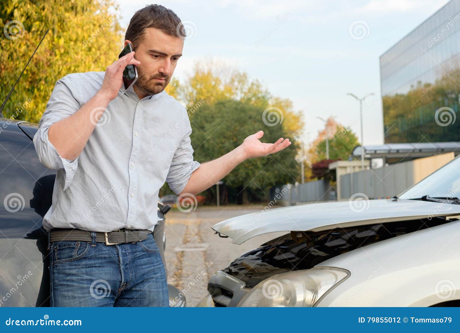 Man Calling Car Mechanic Insurance Assistance Stock Photo - Image of ...