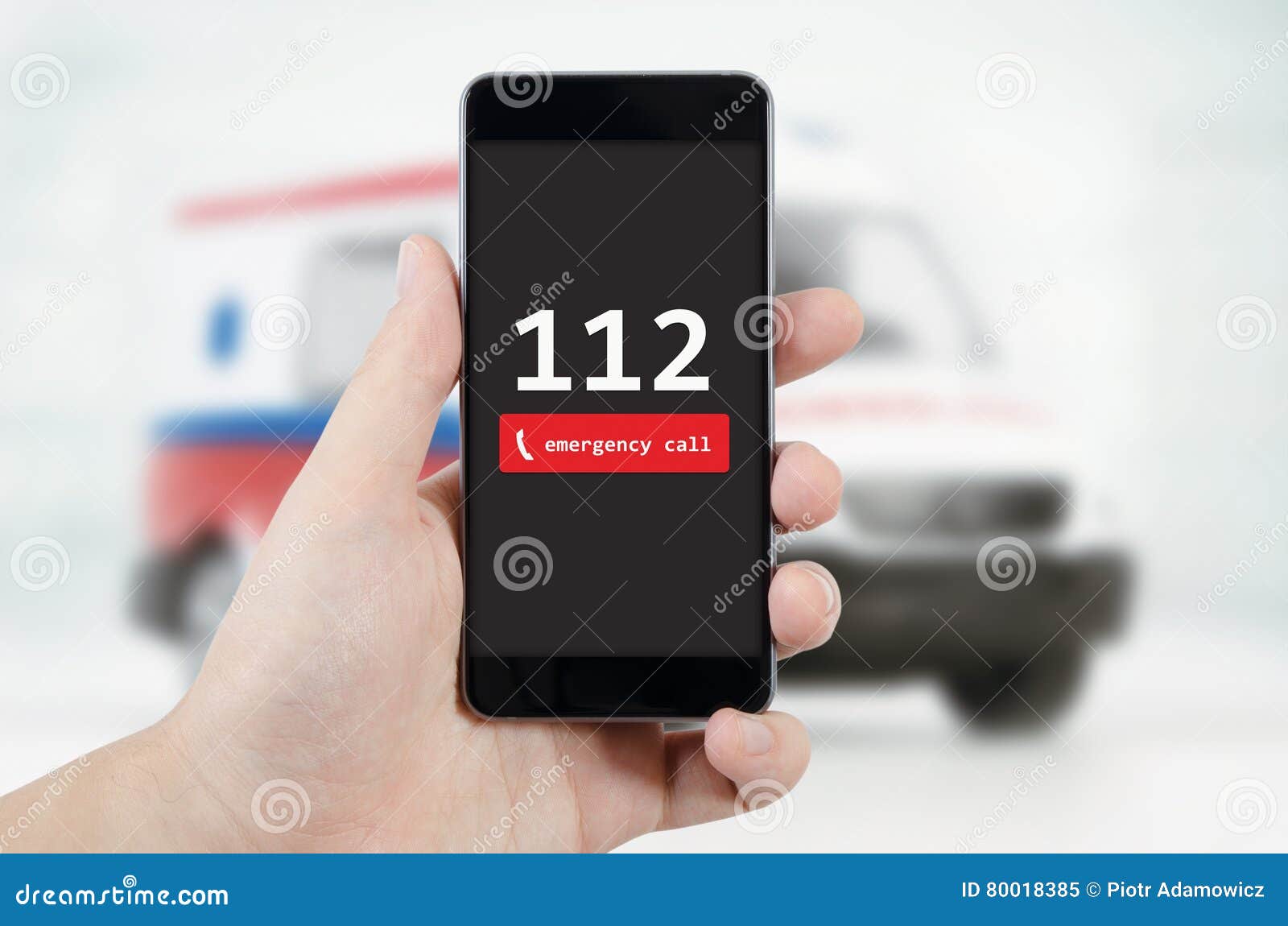 Man Calling Emergency. Ambulance in Background Stock Image - Image of ...