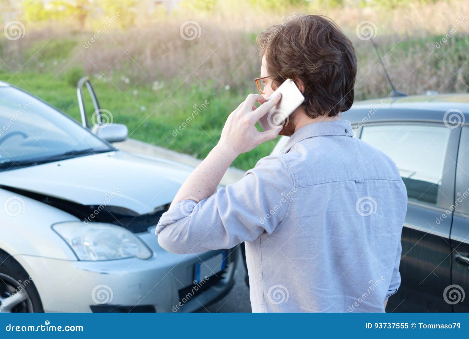 Man Calling Help after Car Crash Accident on the Road Stock Image ...