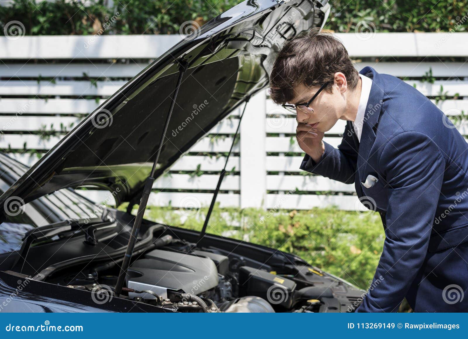 Man Calling for Help To Fix His Car Stock Image - Image of solo, male ...