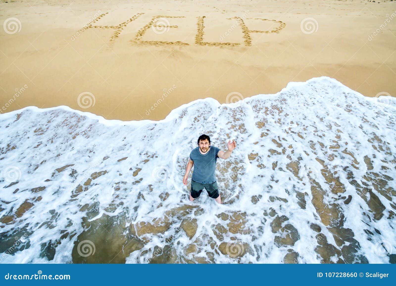 Man is Calling for Help on Uninhabited Island Stock Photo - Image of ...