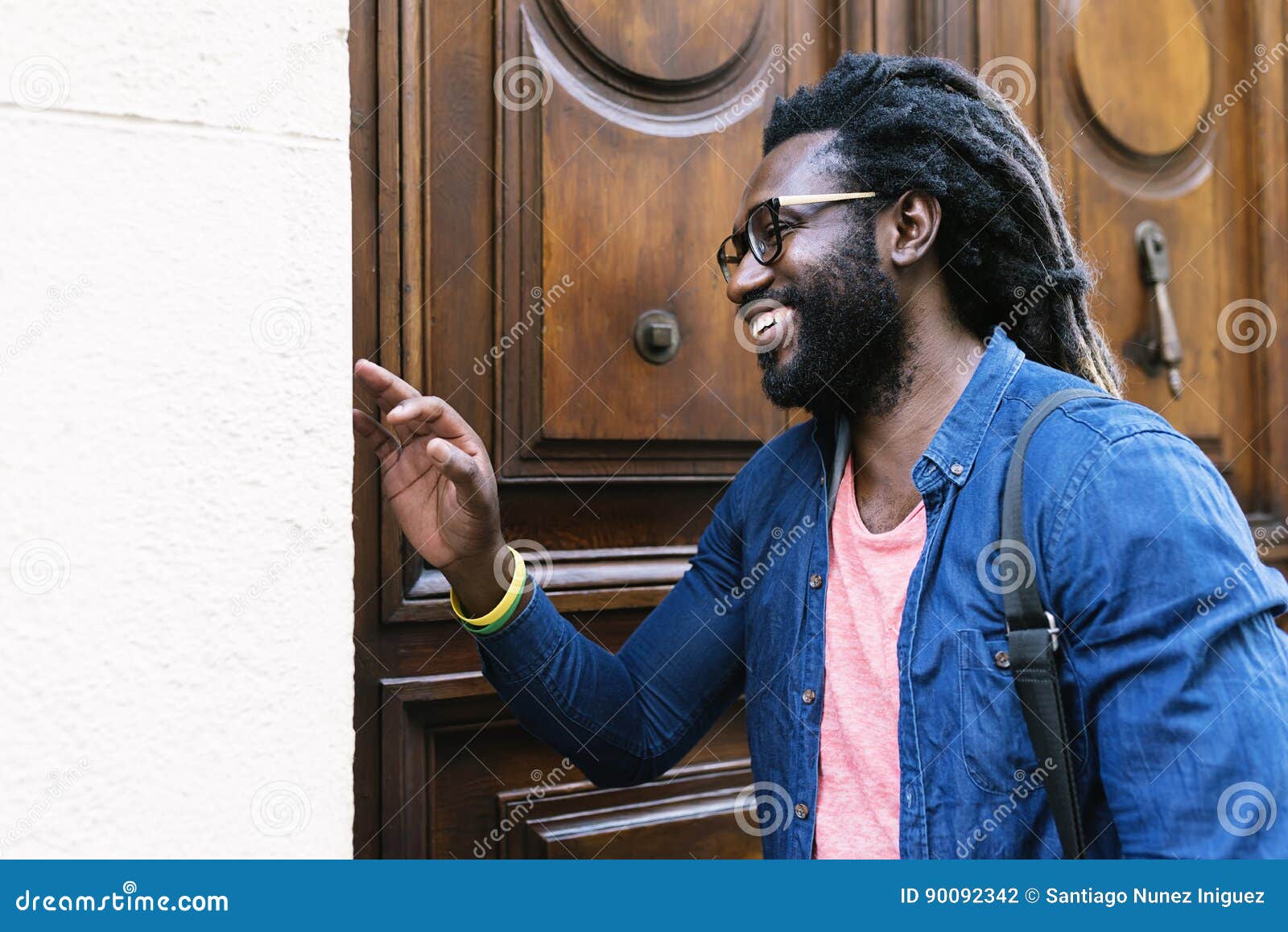 Man Calling Home by Intercom. Stock Photo - Image of entry, phone: 90092342