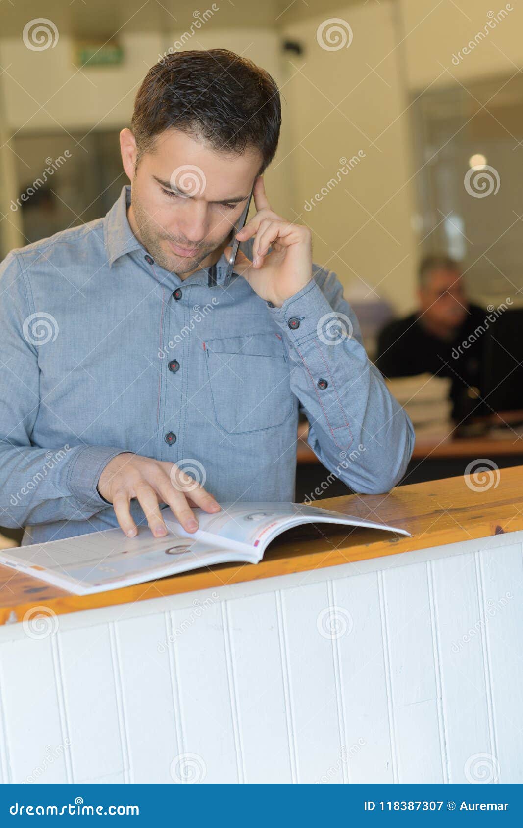 Man Calling for Information Stock Image - Image of establishment, plan ...