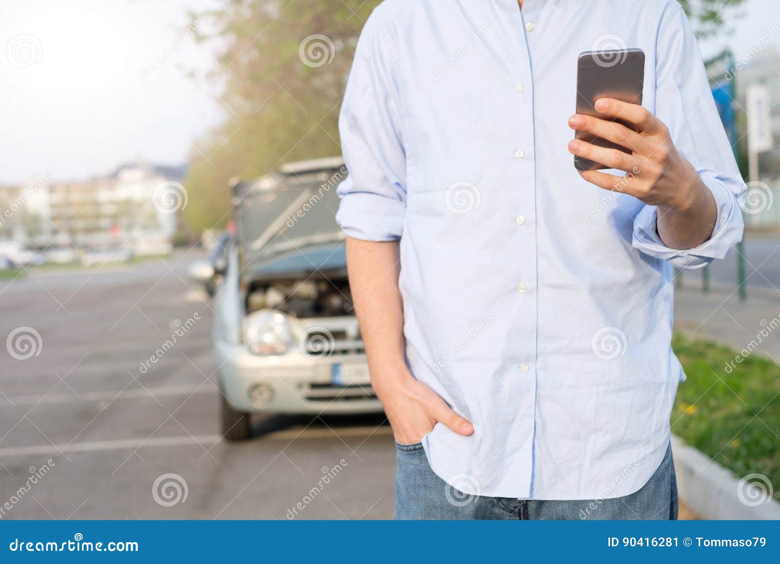 Man Calling Mechanic after Car Breakdown Stock Image - Image of mobile ...