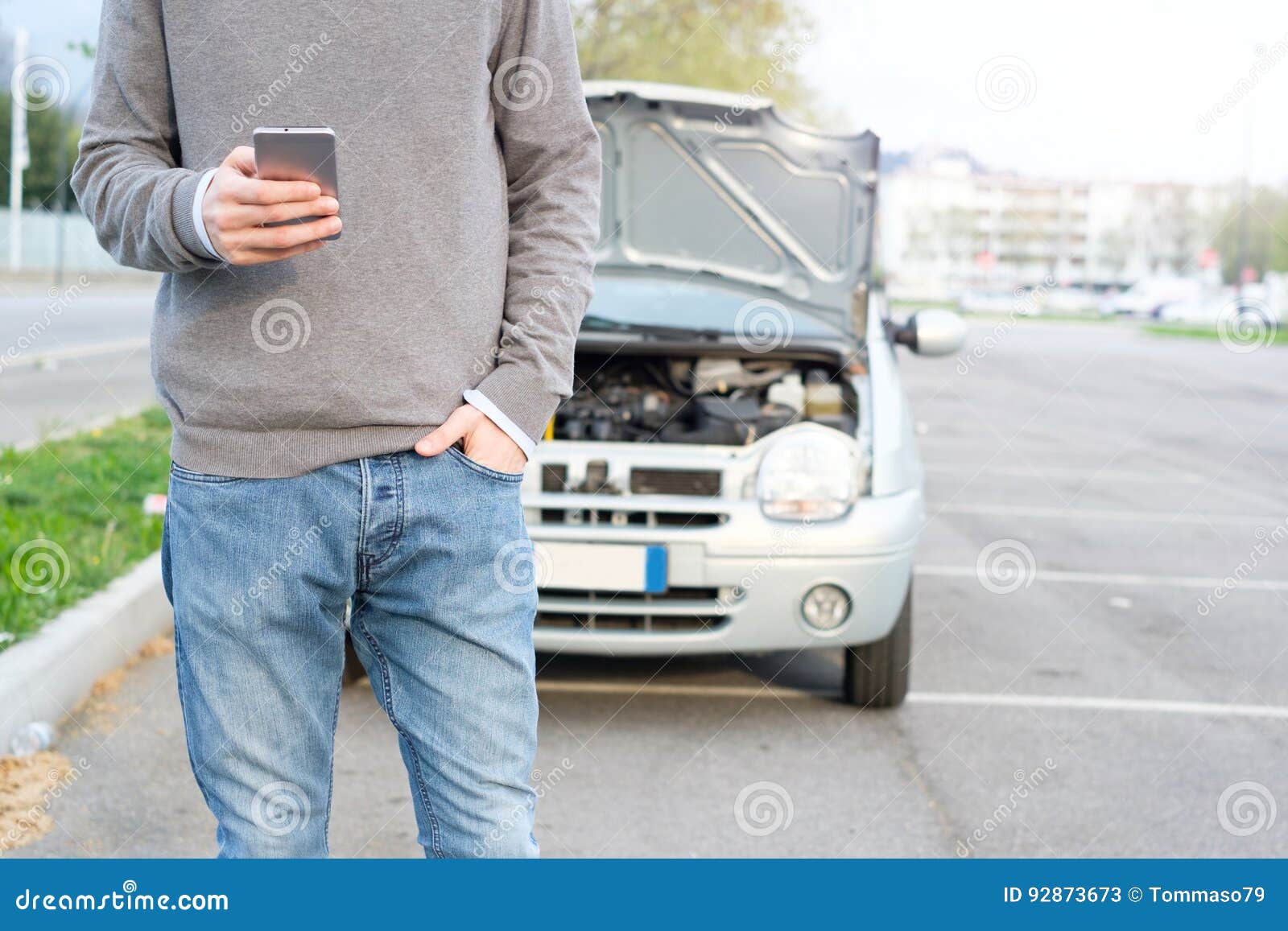 Man Calling Mechanic after Car Breakdown Stock Image - Image of service ...