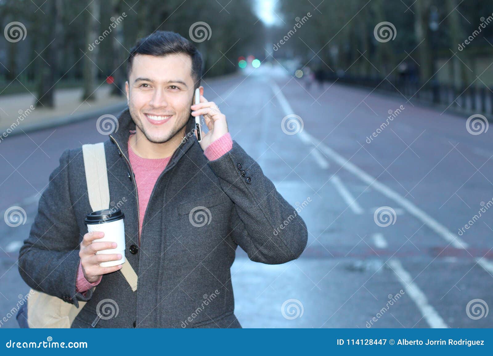 Man Calling by Phone in Empty Road Stock Image - Image of cellphone ...