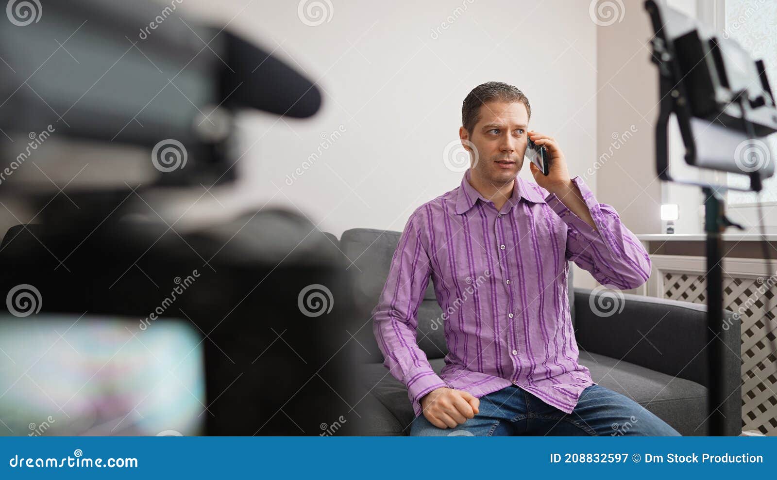 Man calling by phone stock image. Image of equipment - 208832597
