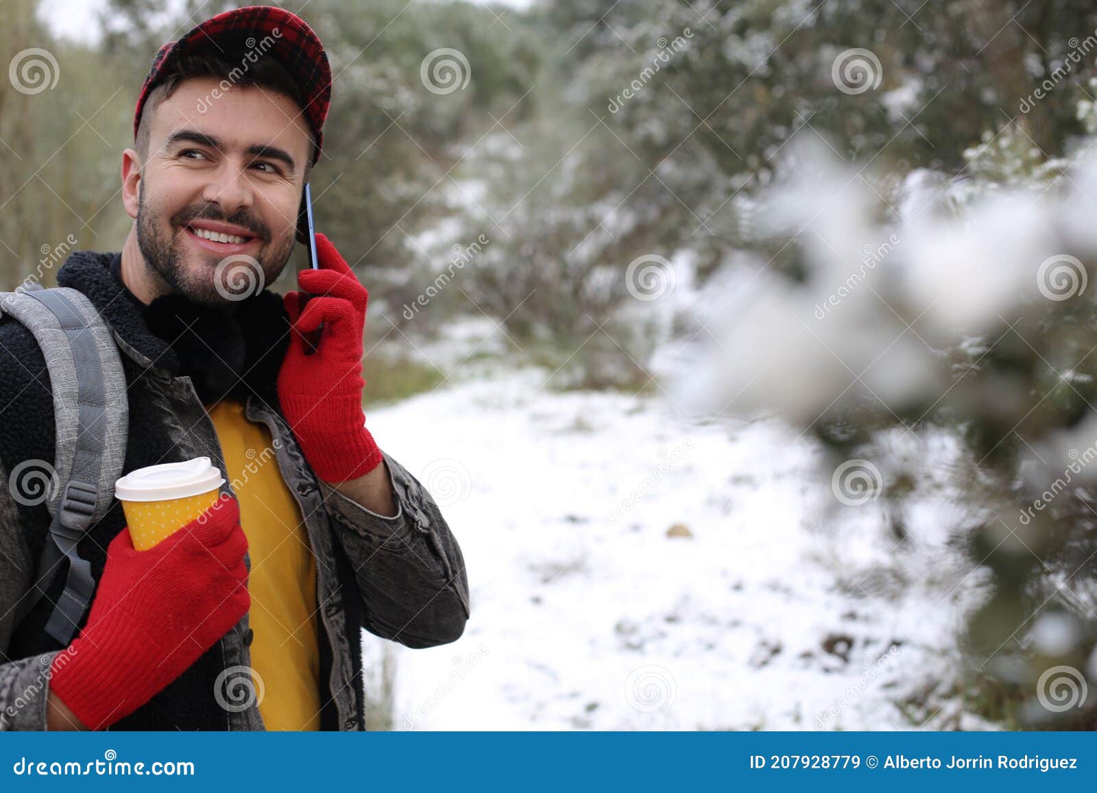 Man Calling by Phone from the Snow Stock Image - Image of nature ...