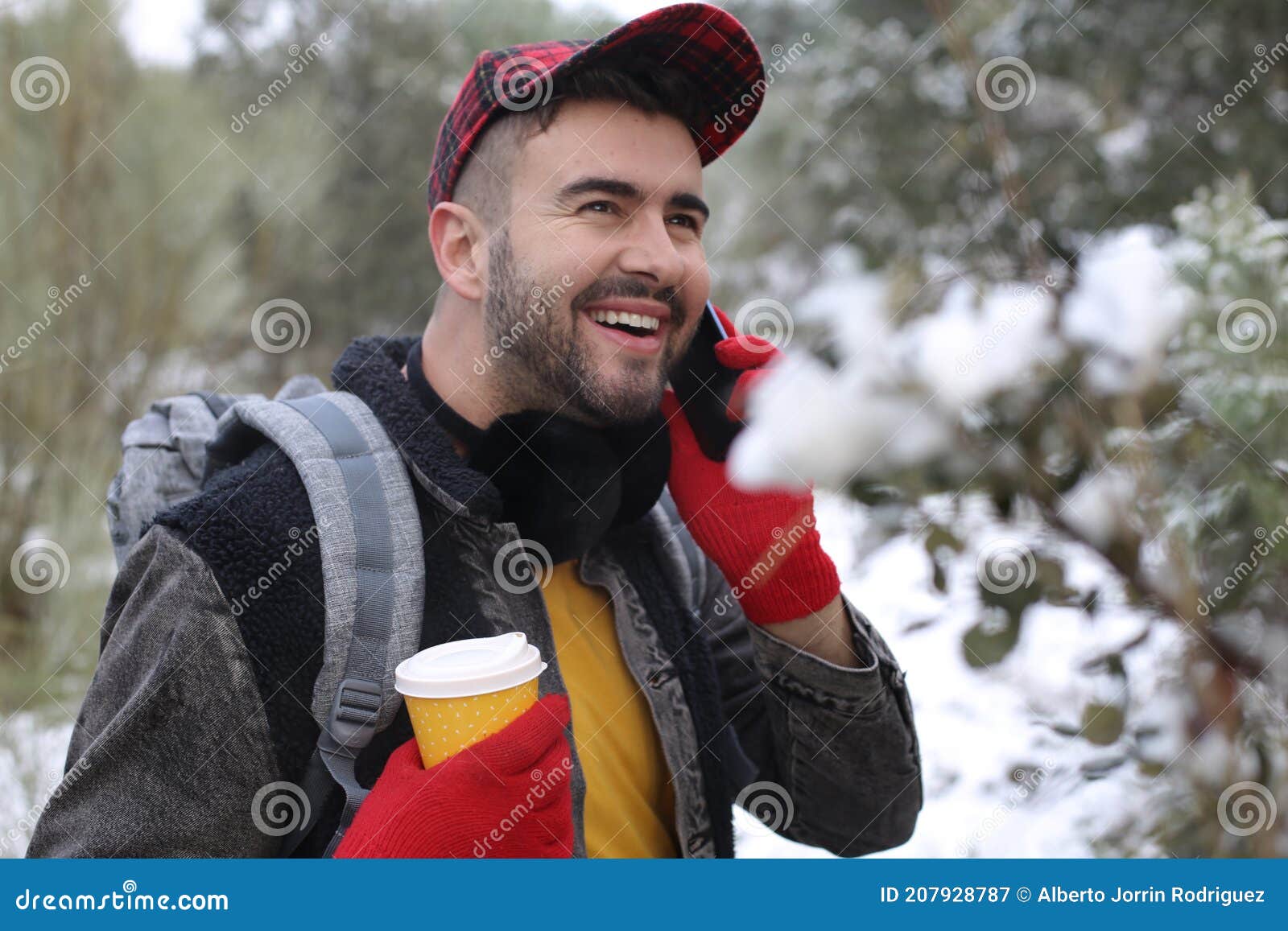 Man Calling by Phone from the Snow Stock Image - Image of jacket ...