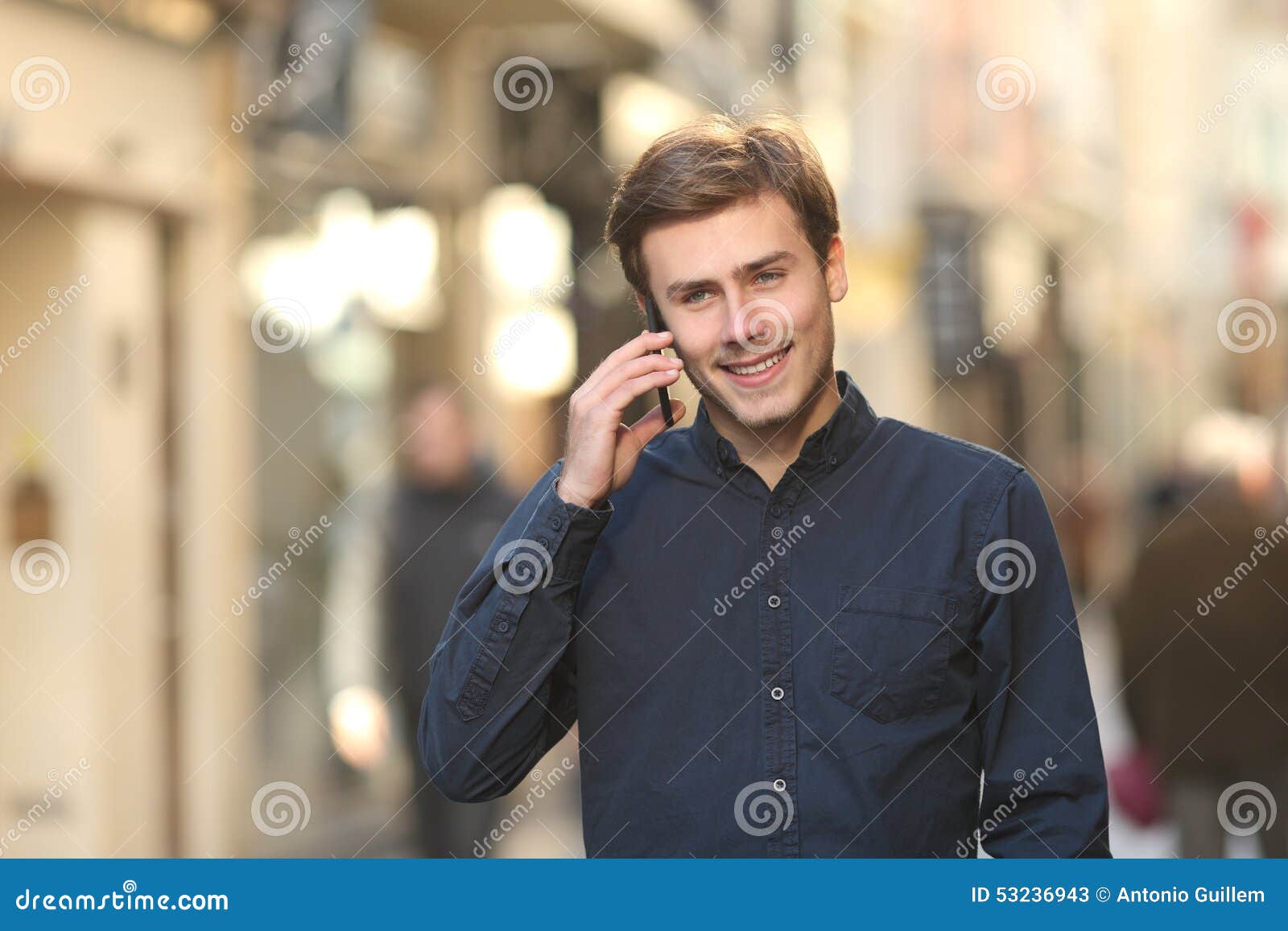 Man Calling on the Phone Walking on the Street Stock Image - Image of ...