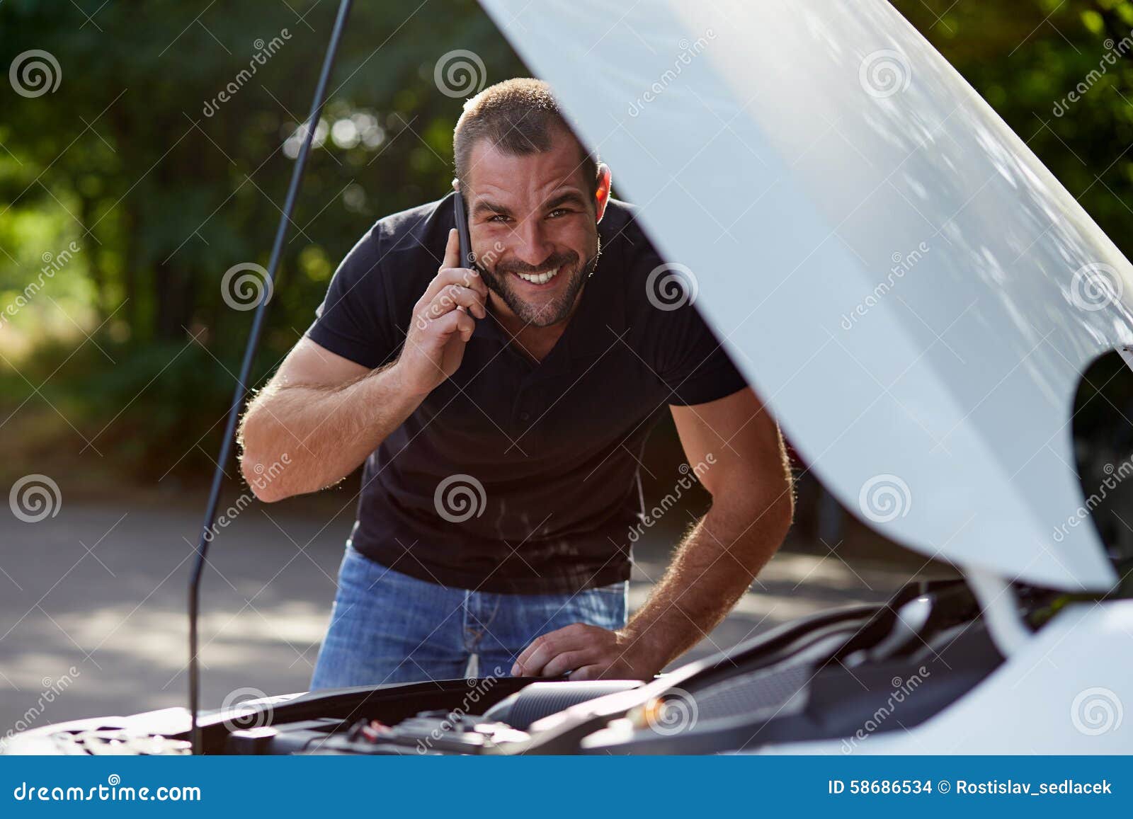 Man Calling Someone for Help Stock Photo - Image of engine, help: 58686534