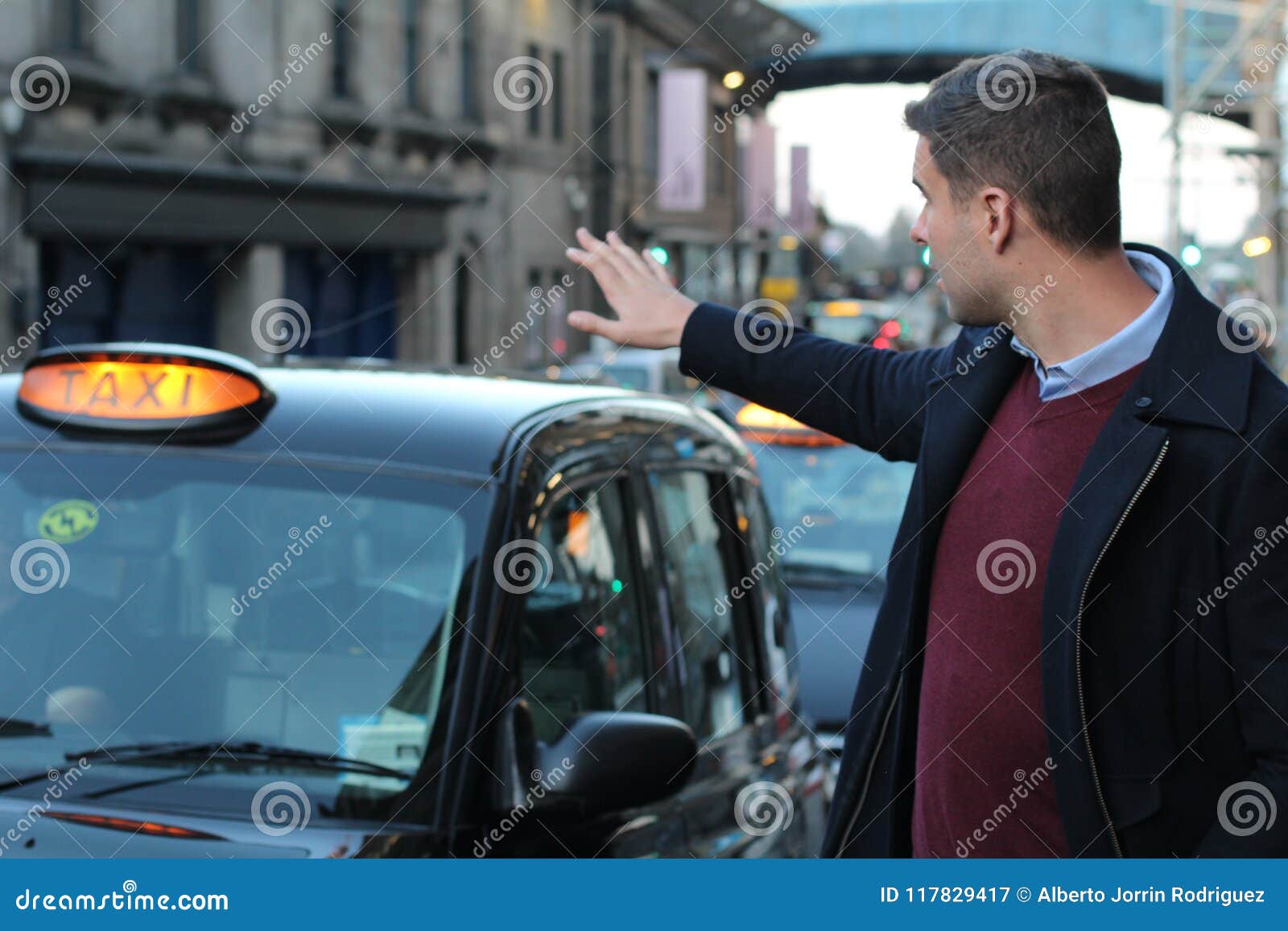 Man Calling a Traditional British Cab Stock Image - Image of city ...