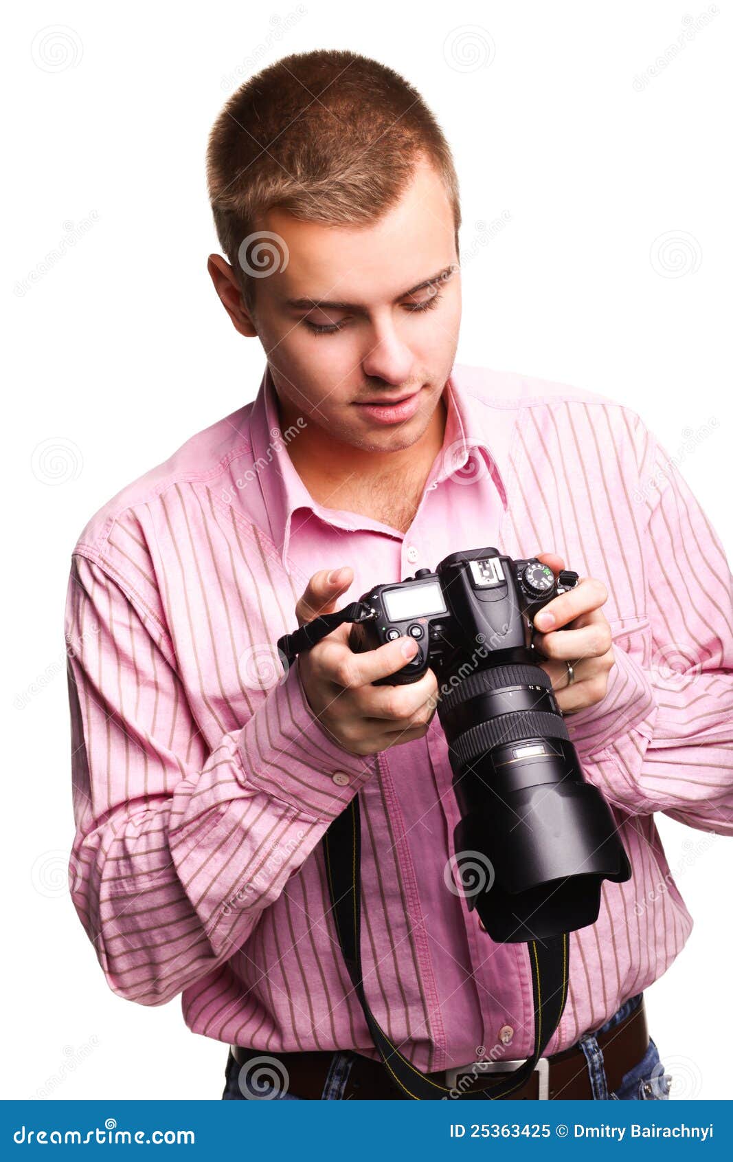 Man with camera stock image. Image of objective, white - 25363425