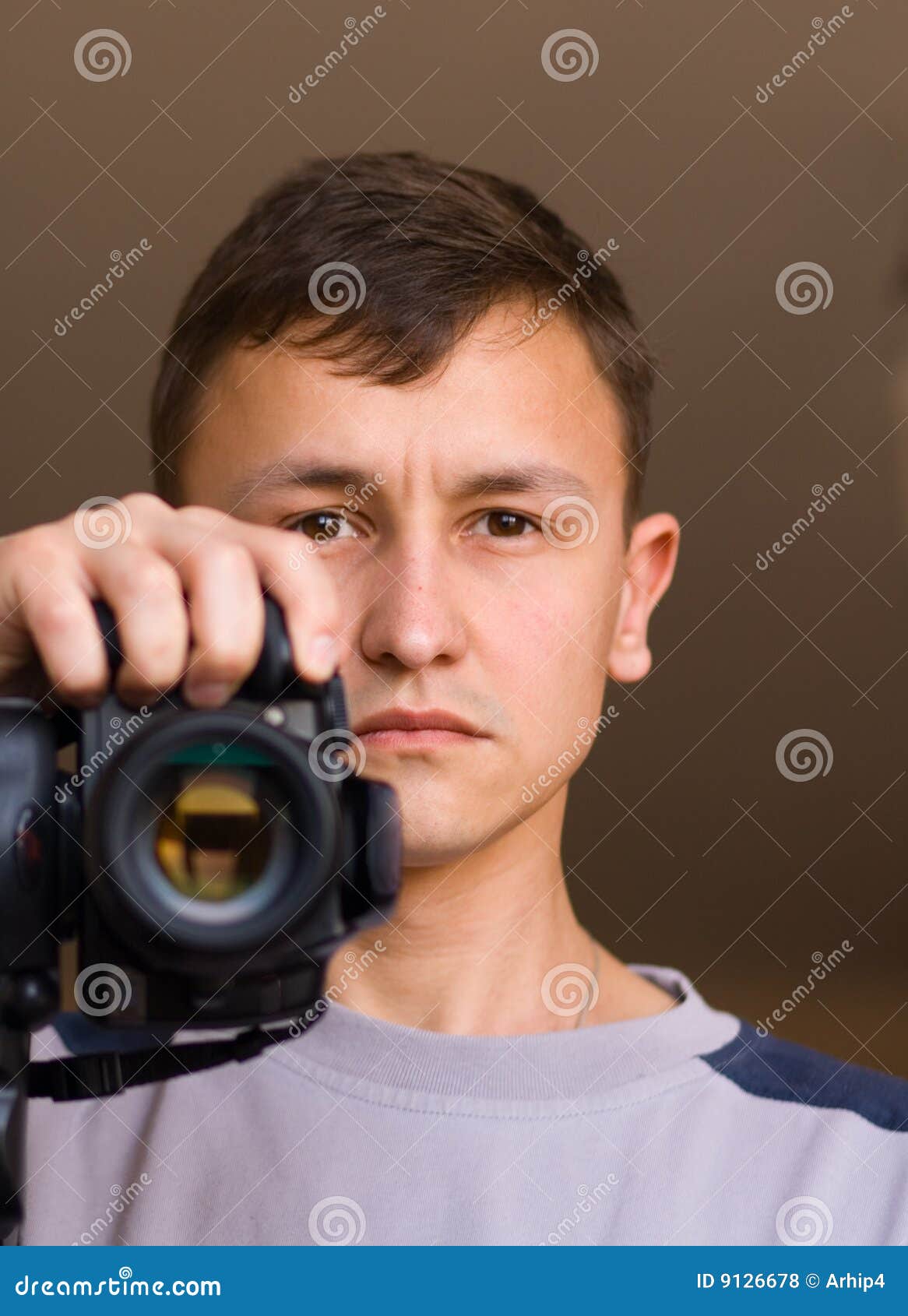 Man with camera stock photo. Image of 35mm, clothing, head - 9126678