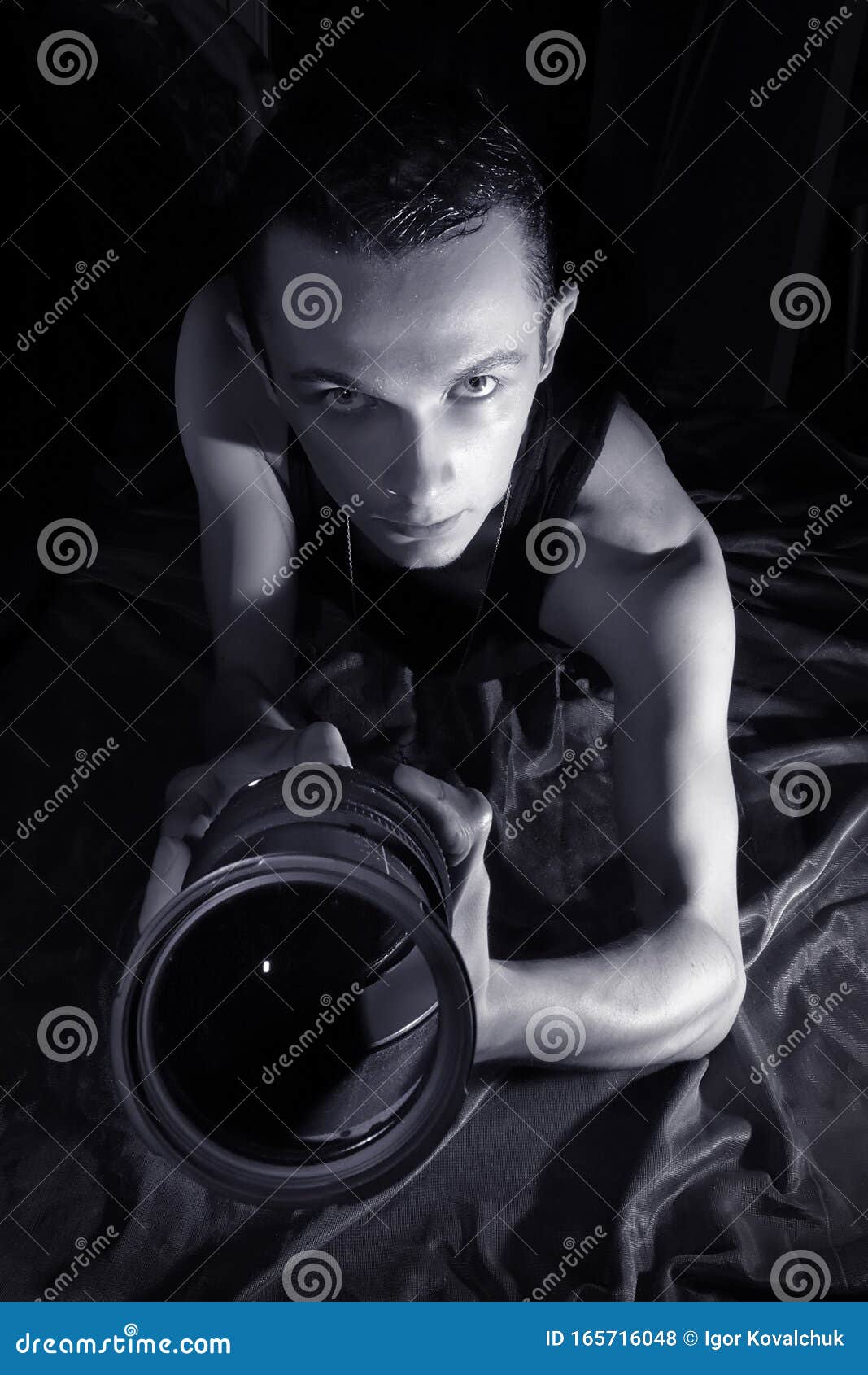 Man with camera stock photo. Image of model, hand, camera - 165716048