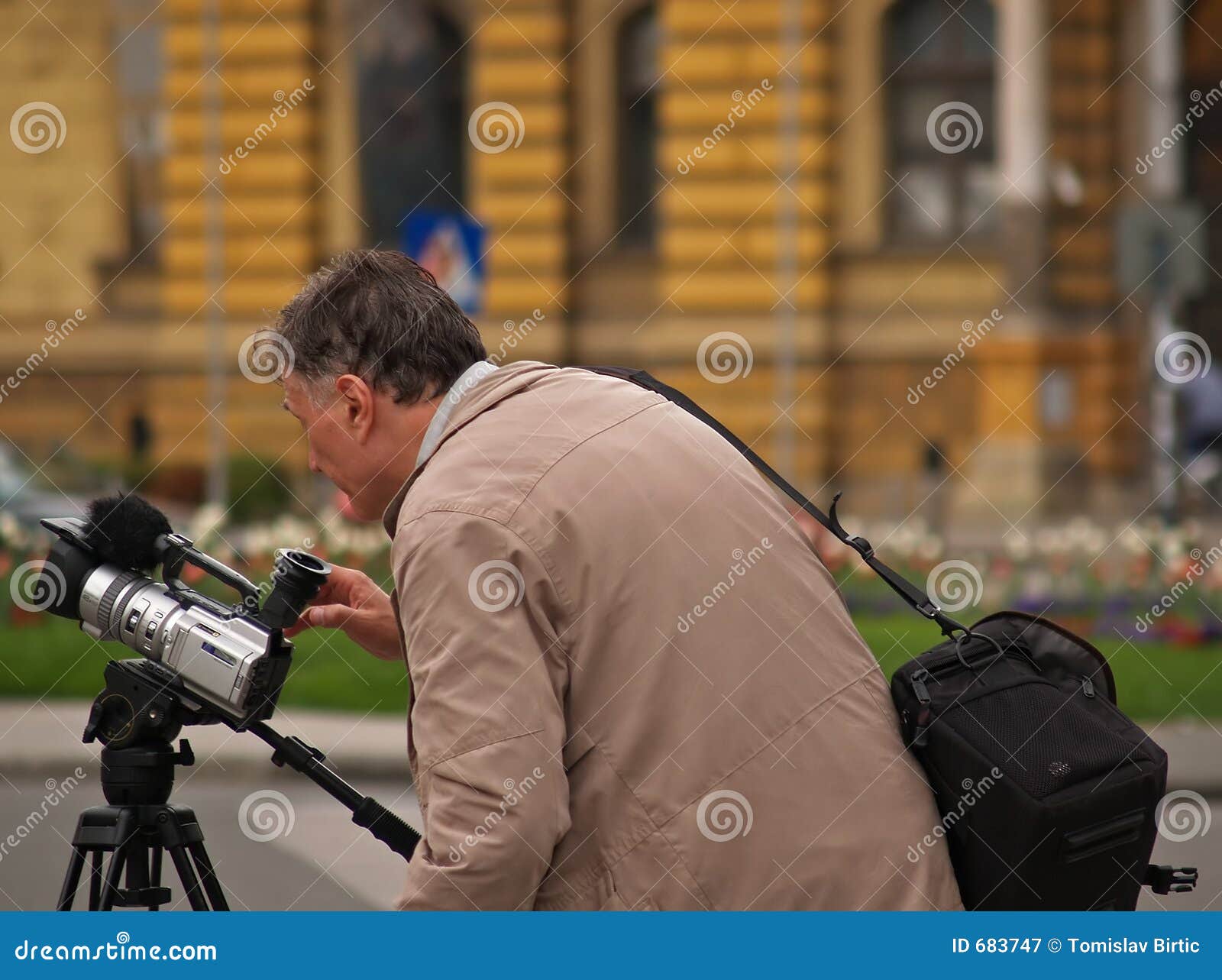 Man with Camera and Bag stock image. Image of equipment - 683747