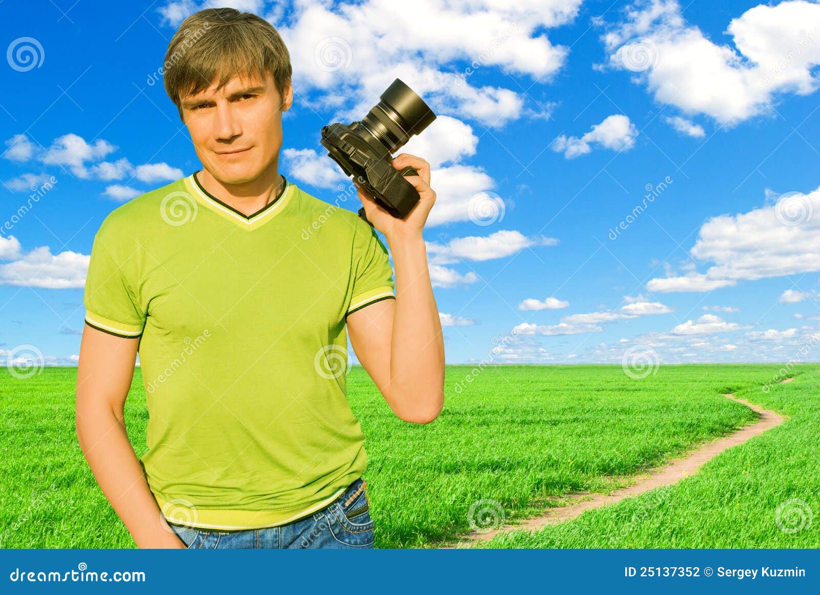 A Man with a Camera in Nature. Stock Photo - Image of clouds, winter ...