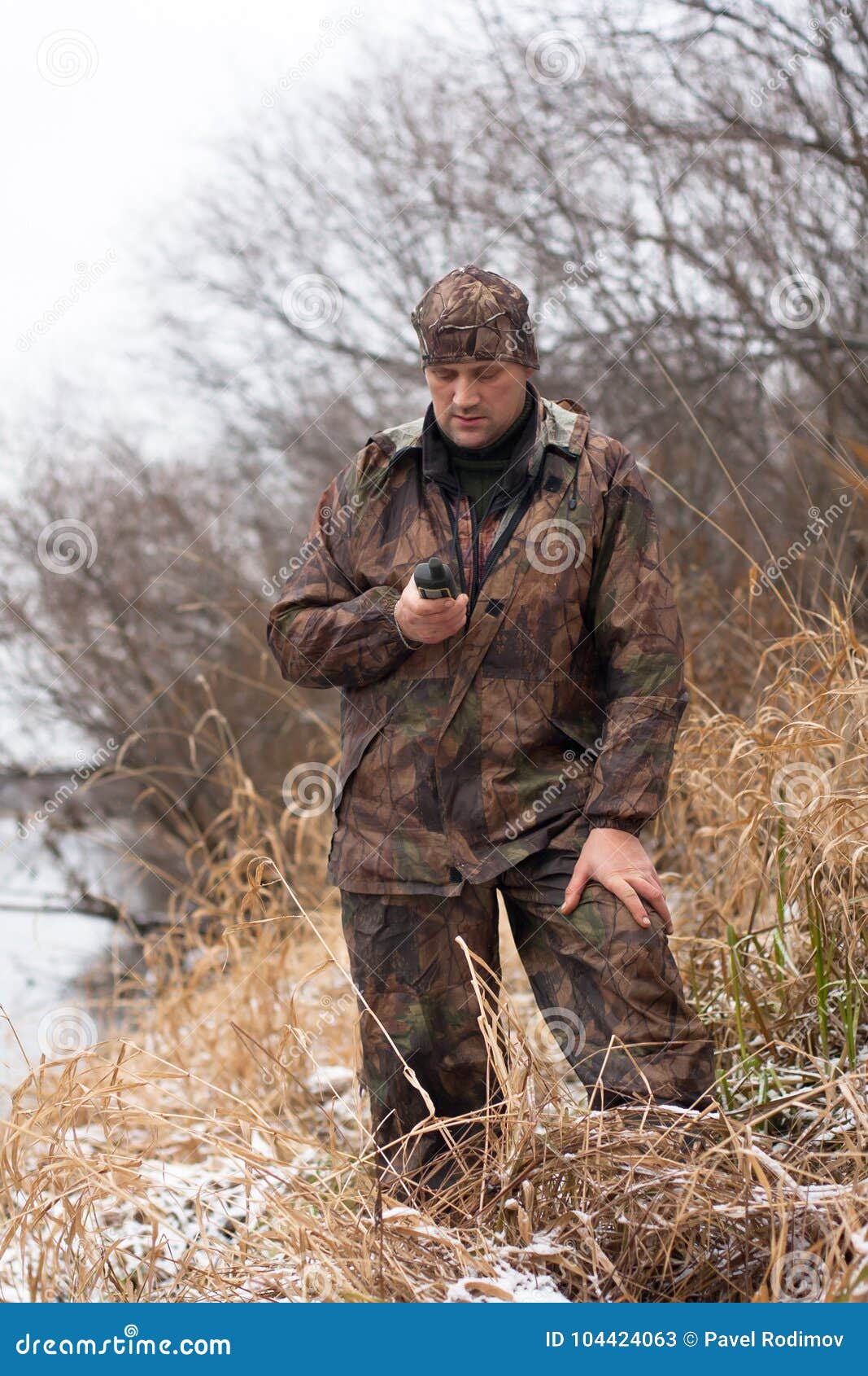 Man in Camouflage with Gps Navigator Stock Image - Image of male ...