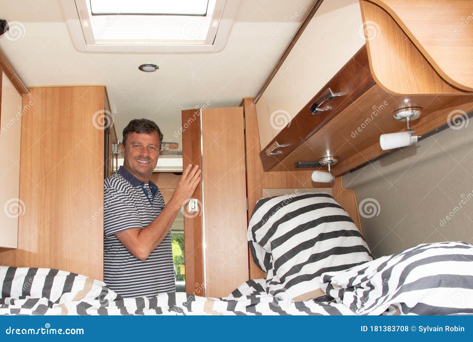 Man in Campervan Motor Home during Vanlife Vacation in RV Stock Photo ...