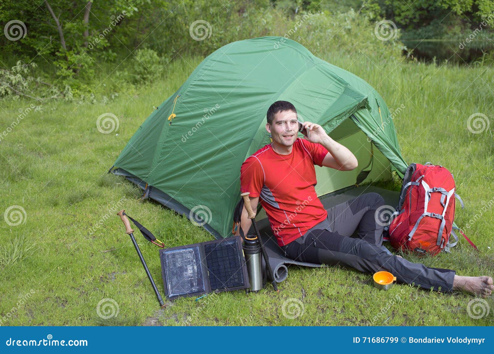 The Man at the Campsite in the Woods . Stock Image - Image of spirit ...