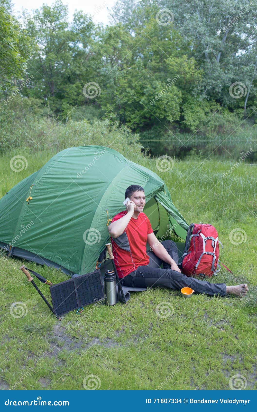 The Man at the Campsite in the Woods . Stock Photo - Image of explorer ...