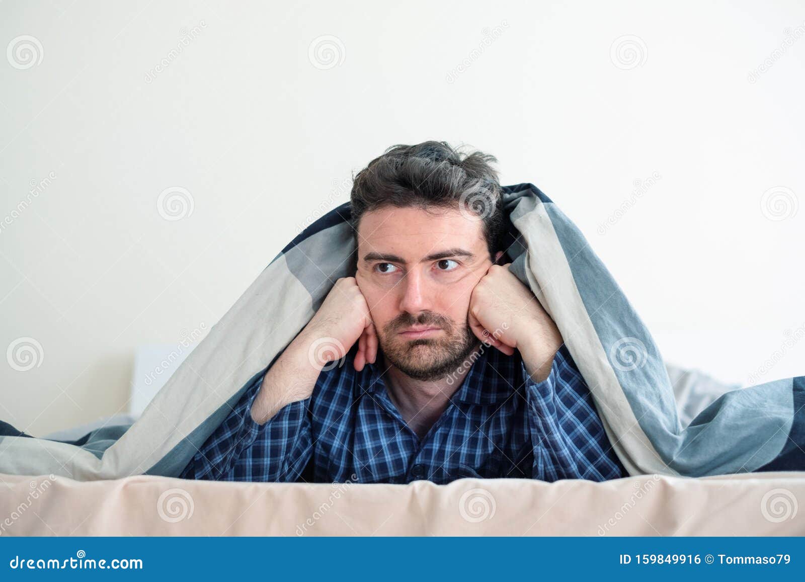 Man Can`t Sleep in Bed Suffering Insomnia Stock Photo - Image of look ...
