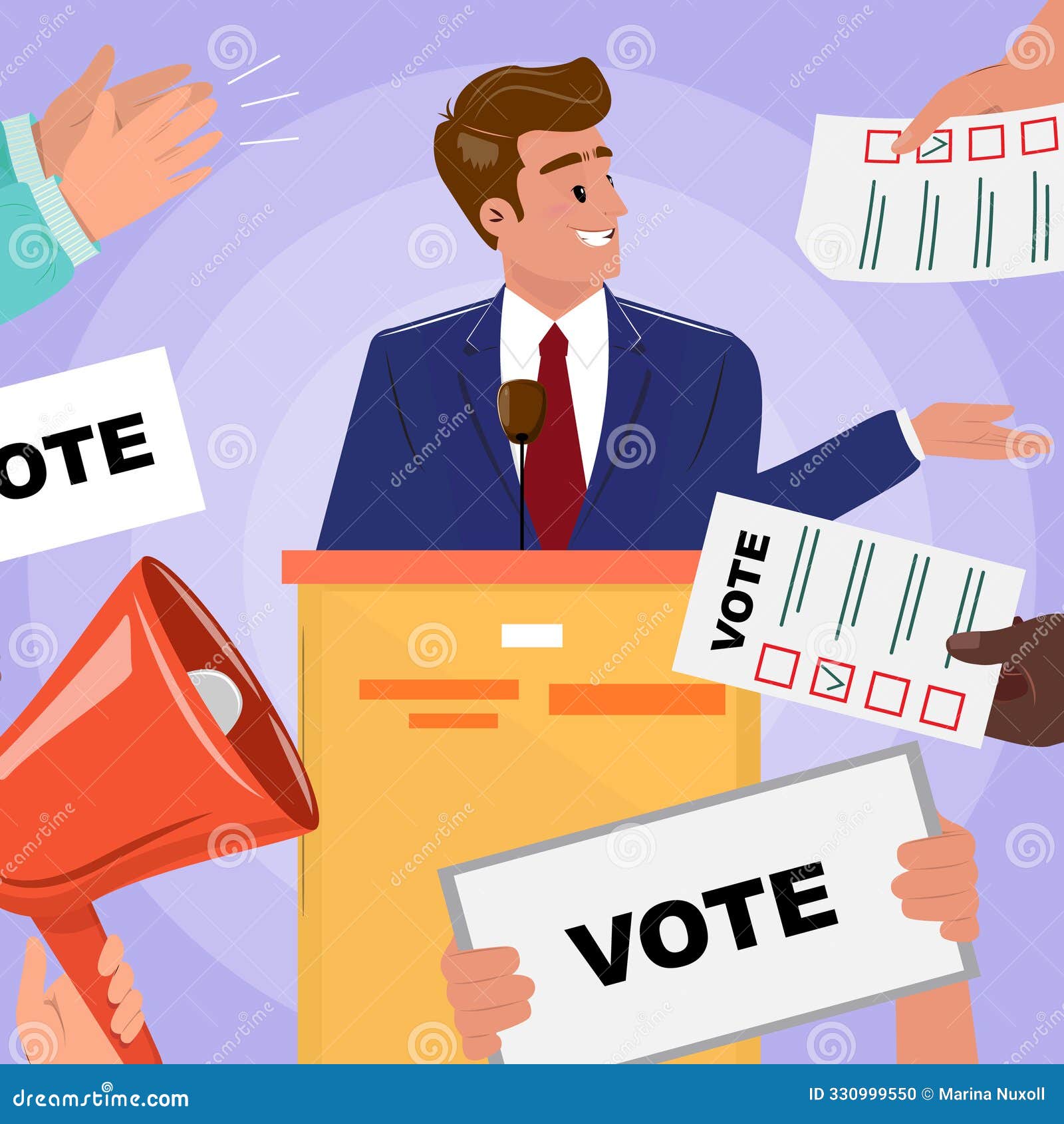 Candidate Speaking at an Election Rally, with Supporters Holding Vote ...