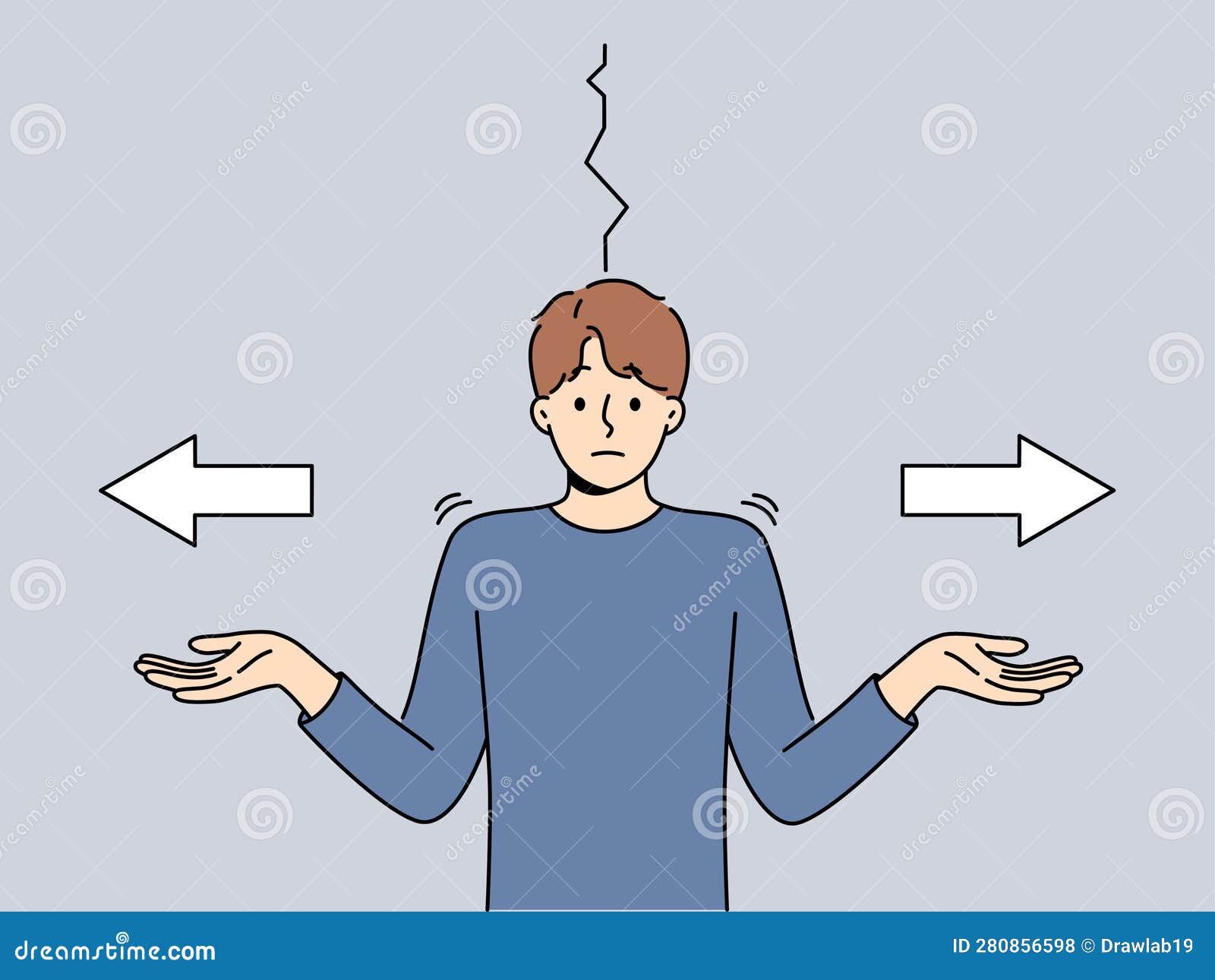 Man Cannot Make Decision and Spreads Hands Standing Next To Arrows ...