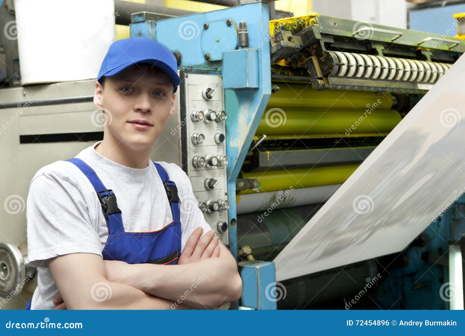 Man in Cap Working in Newspaper Factory Stock Photo - Image of clothing ...