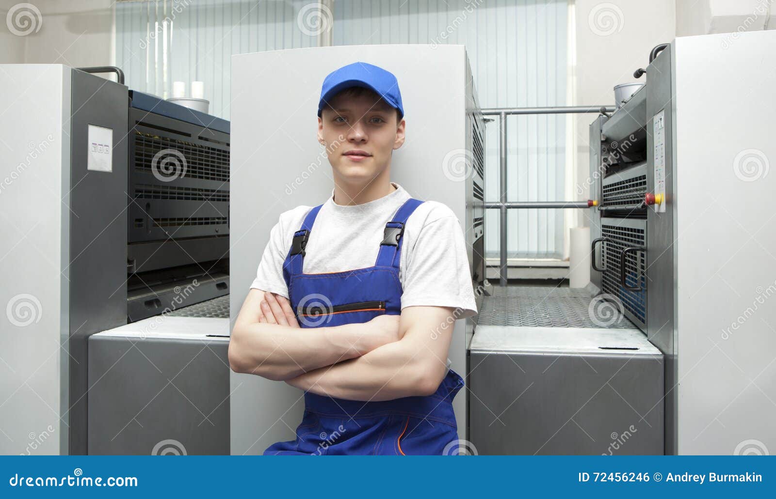 Man in Cap Working in Print Factory Stock Photo - Image of operator ...