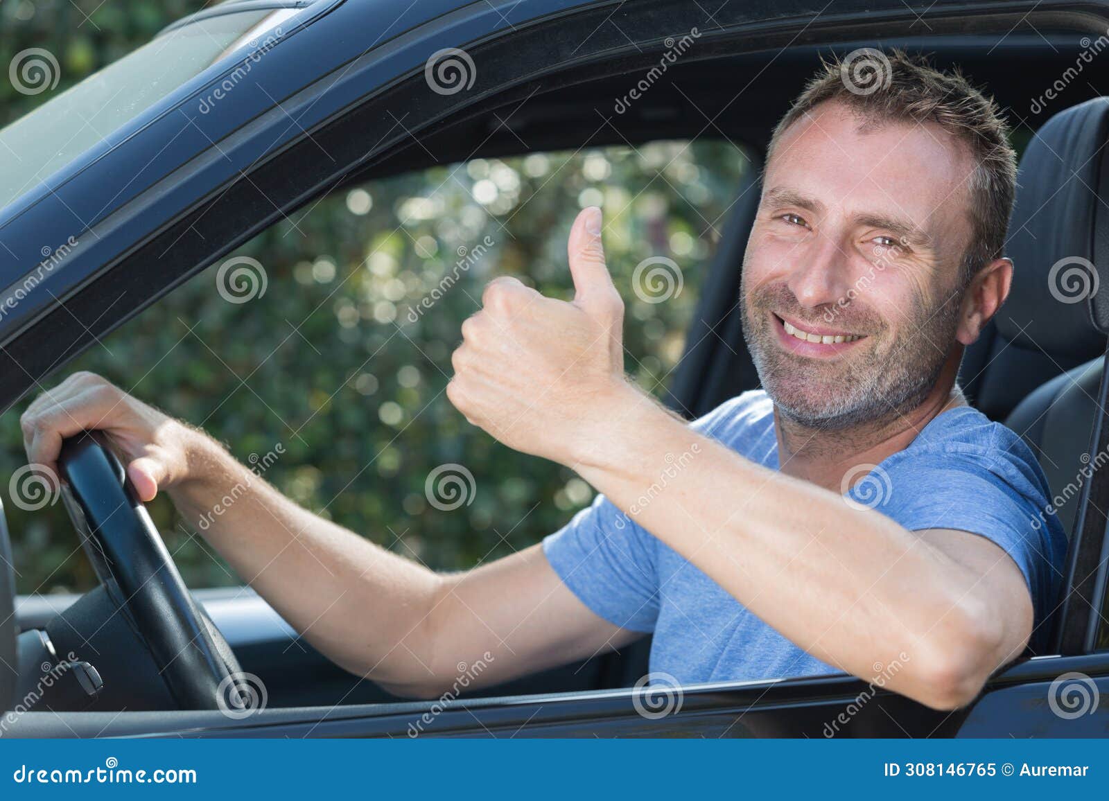 Man in Car Giving Thumbs Up Stock Image - Image of business, rental ...