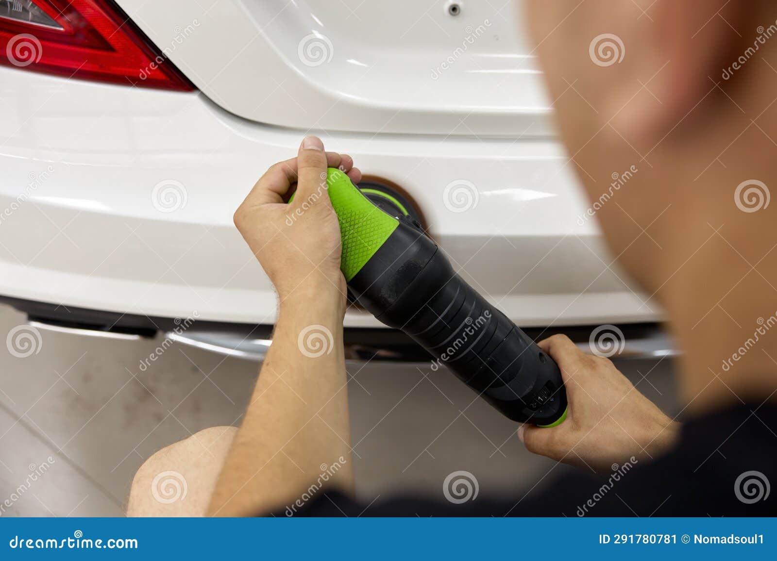 Man Car Service Worker Using Polishing Machine for Paint Coating ...