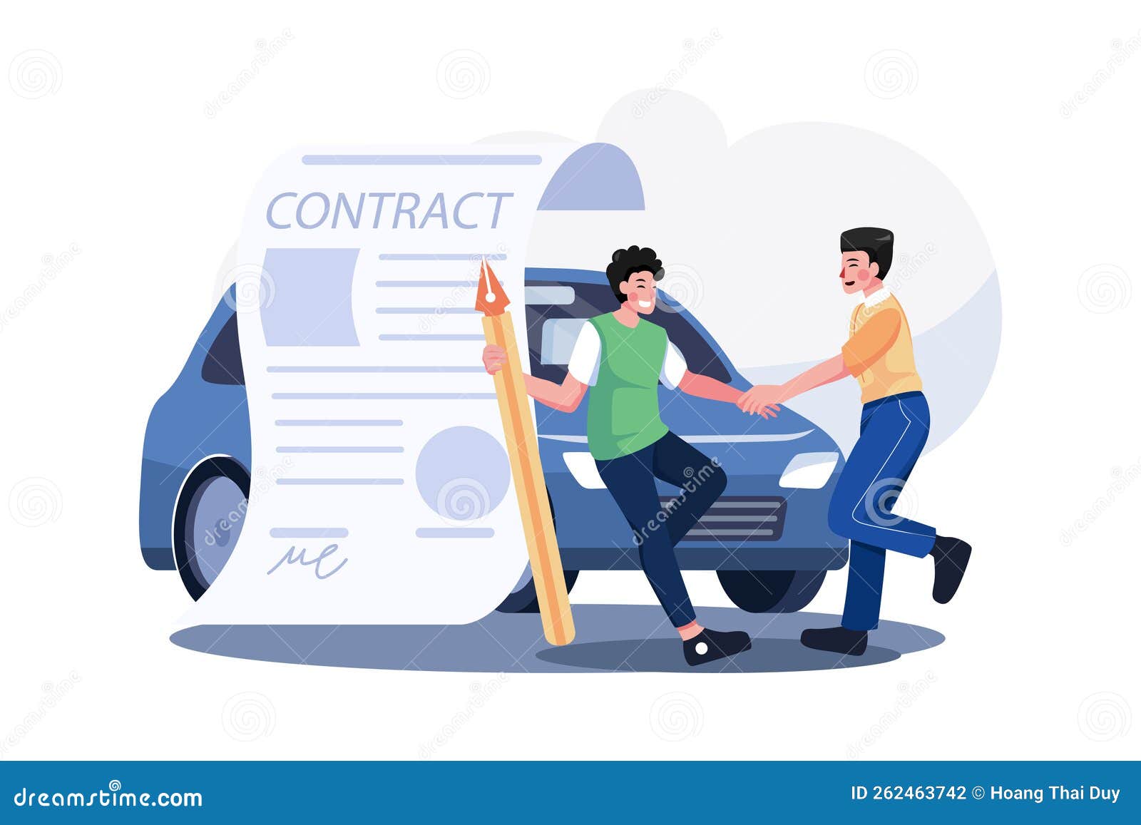Man And Car Showroom Manager Signing Contract Cartoon Vector ...