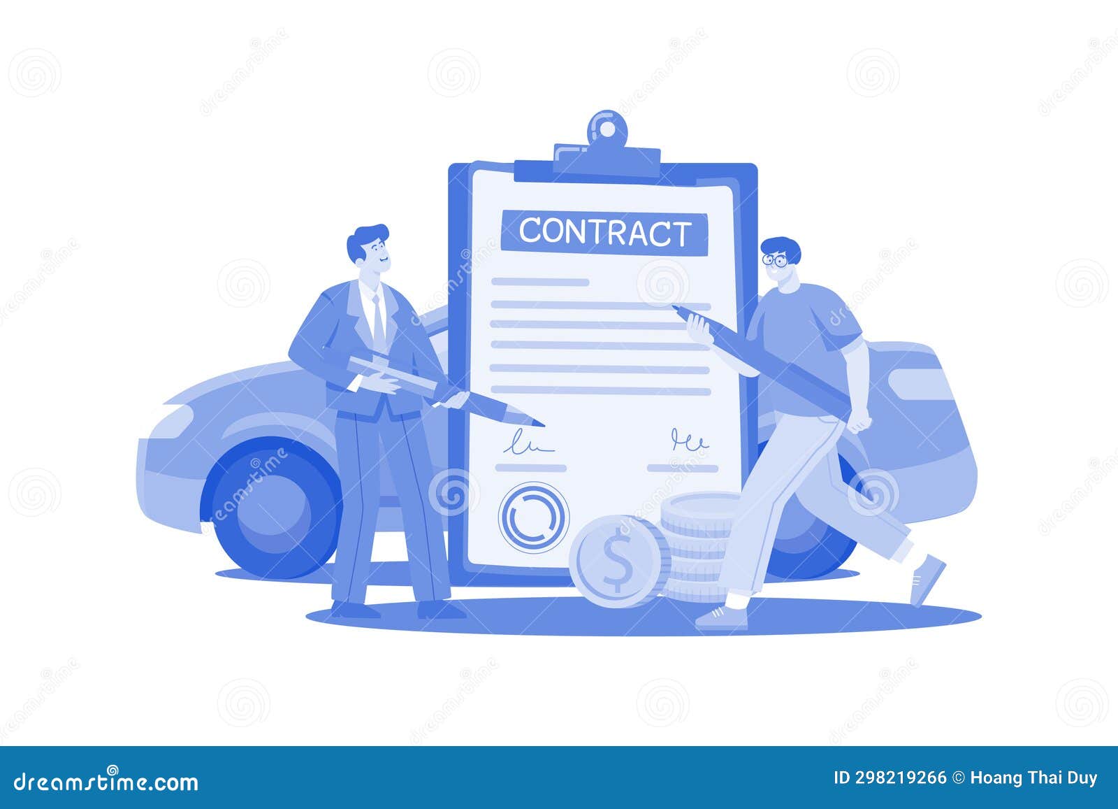 Man and Car Showroom Manager Signing Contract Stock Vector ...