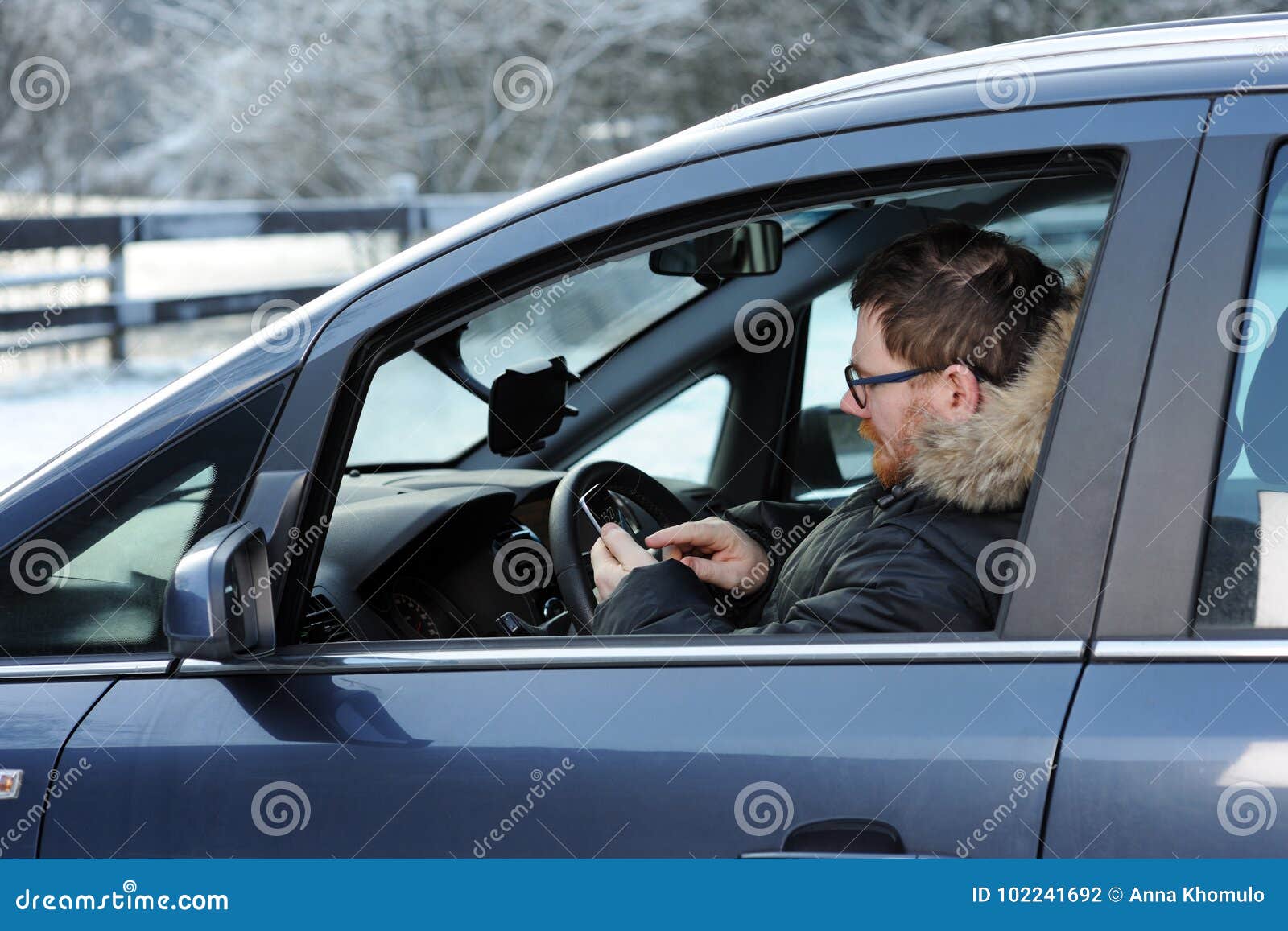 Man in the Car with Telephone Stock Photo - Image of winter, install ...