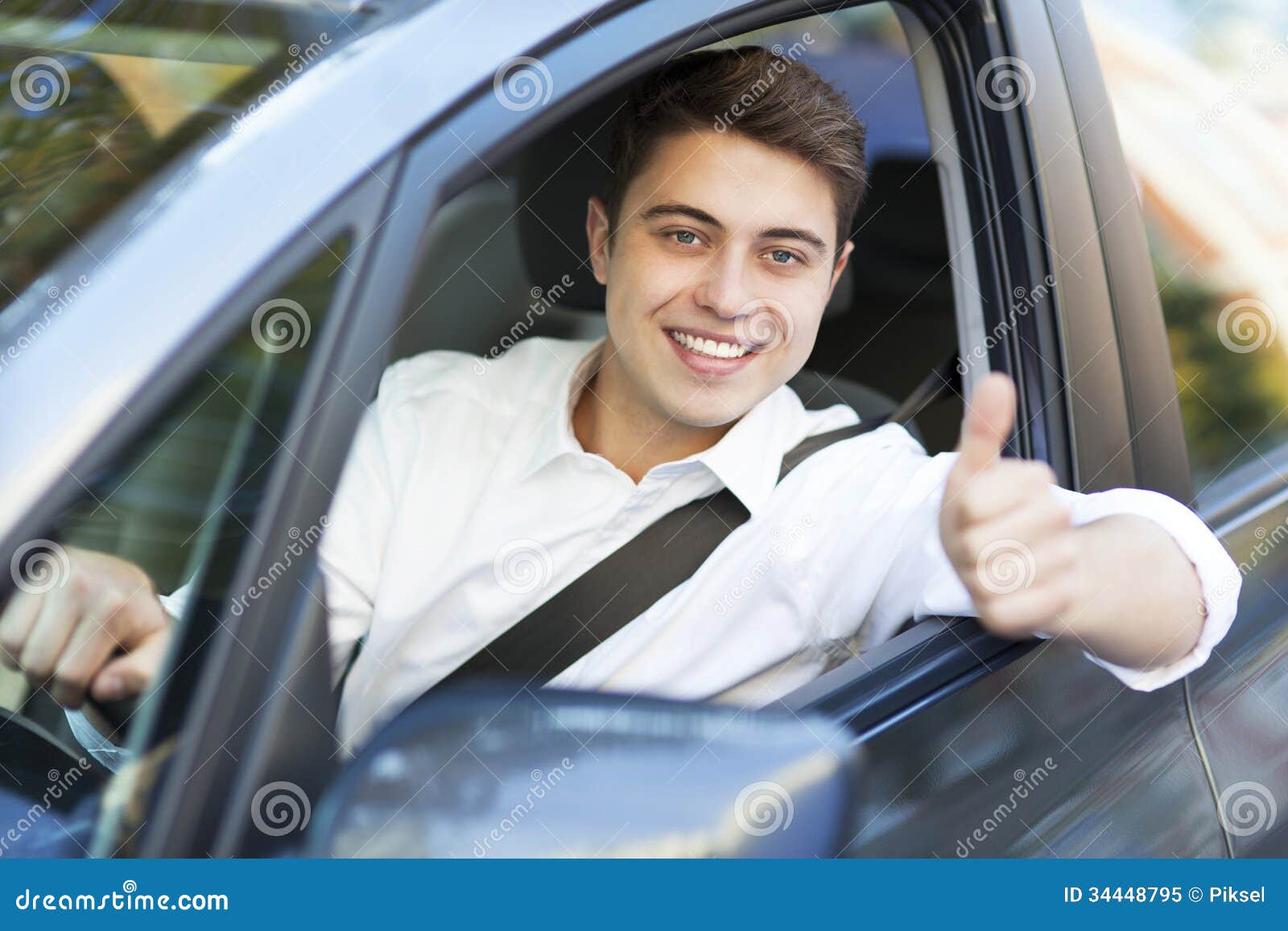 Man in a Car with Thumbs Up Stock Image - Image of driver, person: 34448795