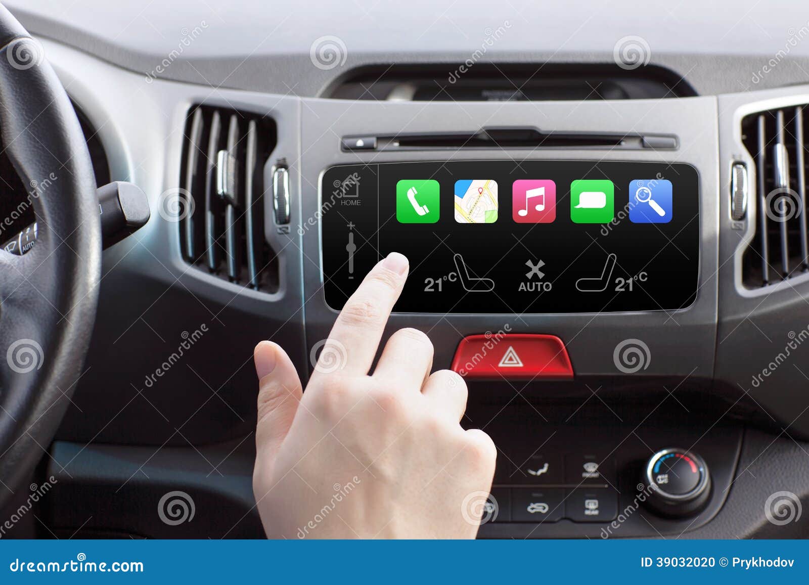Man in a Car and Touch Play Auto Smart System Stock Photo - Image of ...