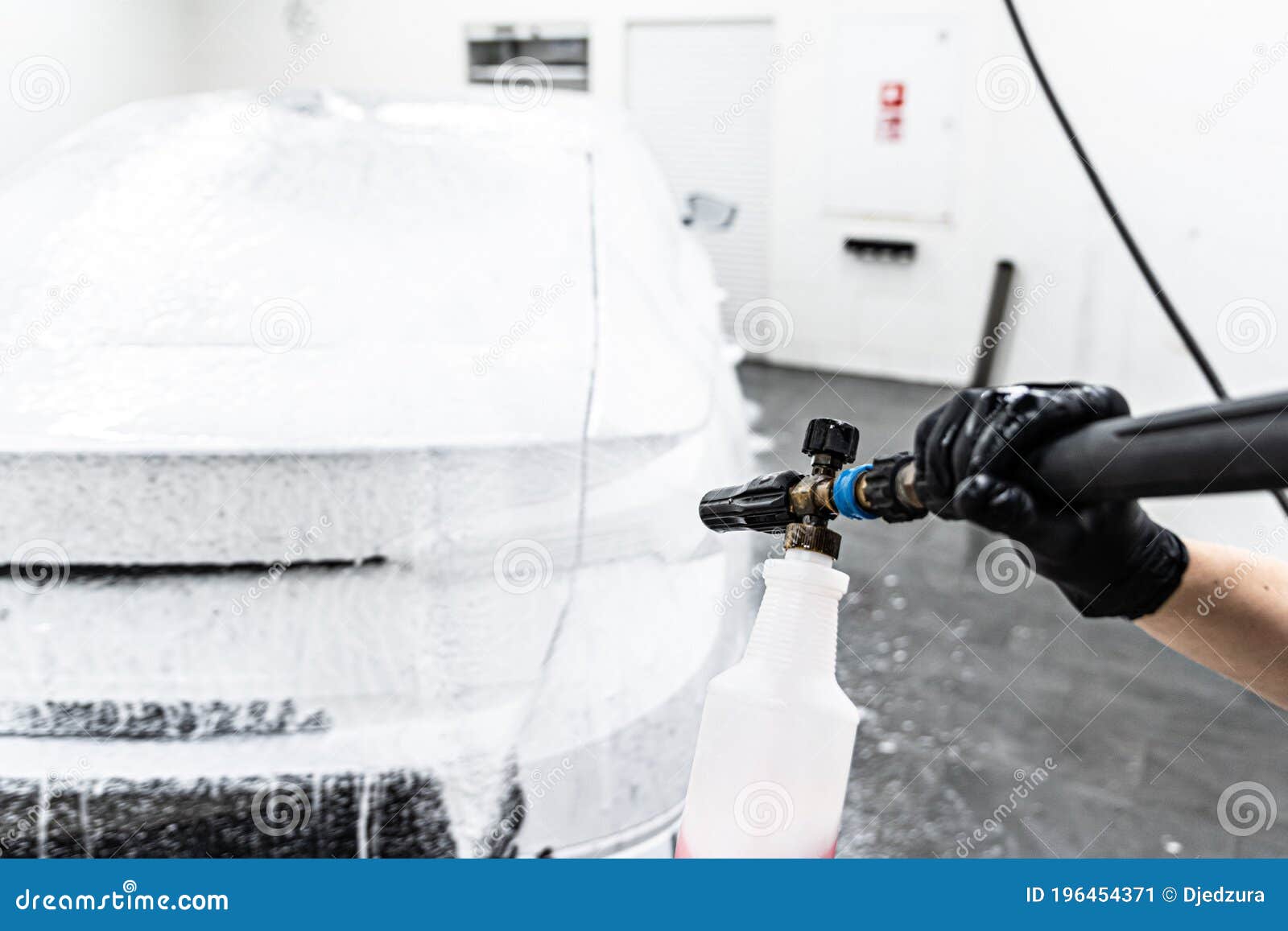 Man Car Wash Worker Spraying Car with Active Foam Stock Image - Image ...