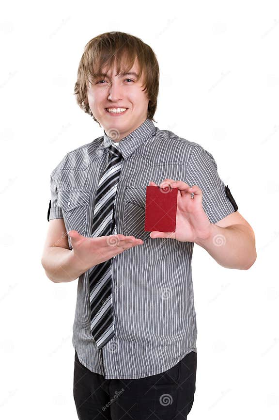 Man with card stock photo. Image of note, display, hand - 18754274