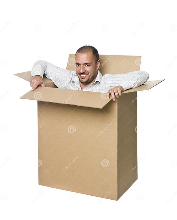 Man in a cardboard box. stock image. Image of disappear - 10827077