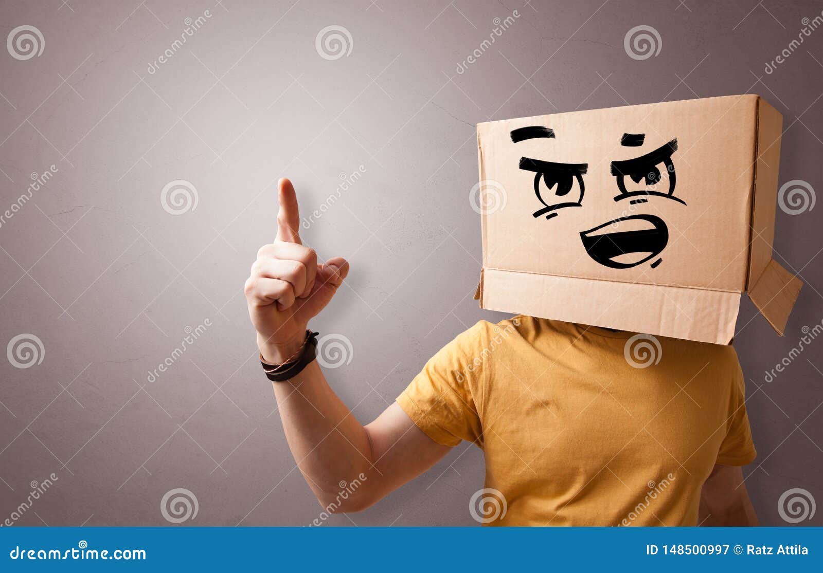 Man with cardboard head stock image. Image of facial - 148500997