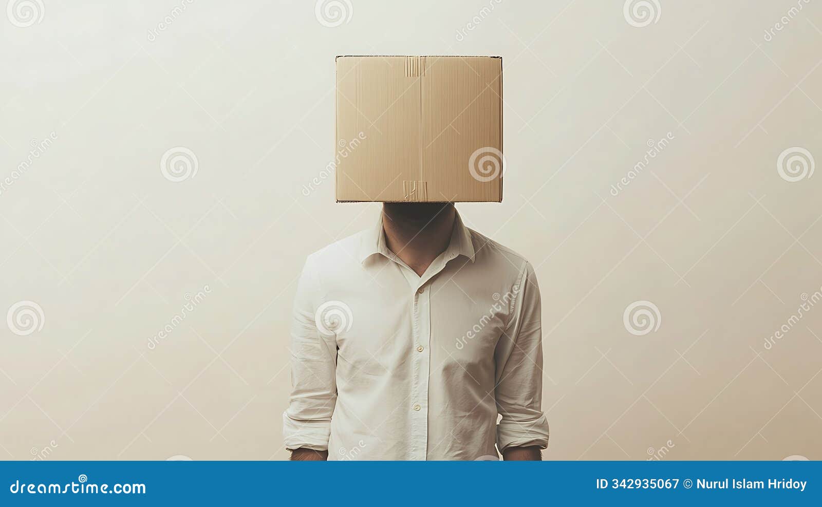 Man with a Cardboard Box on Head Representing Isolation and Anonymity ...