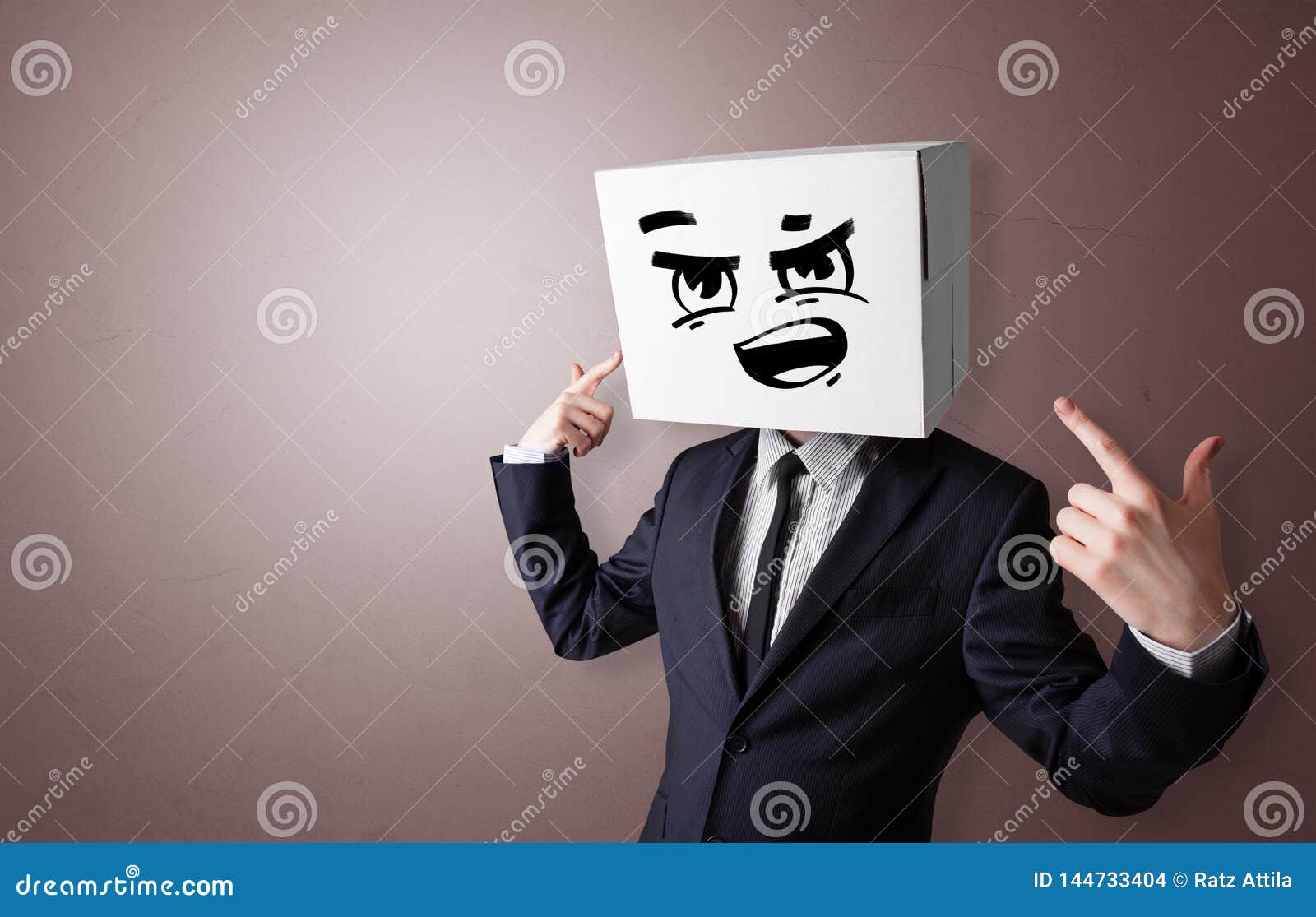 Man with cardboard head stock photo. Image of laugh - 144733404