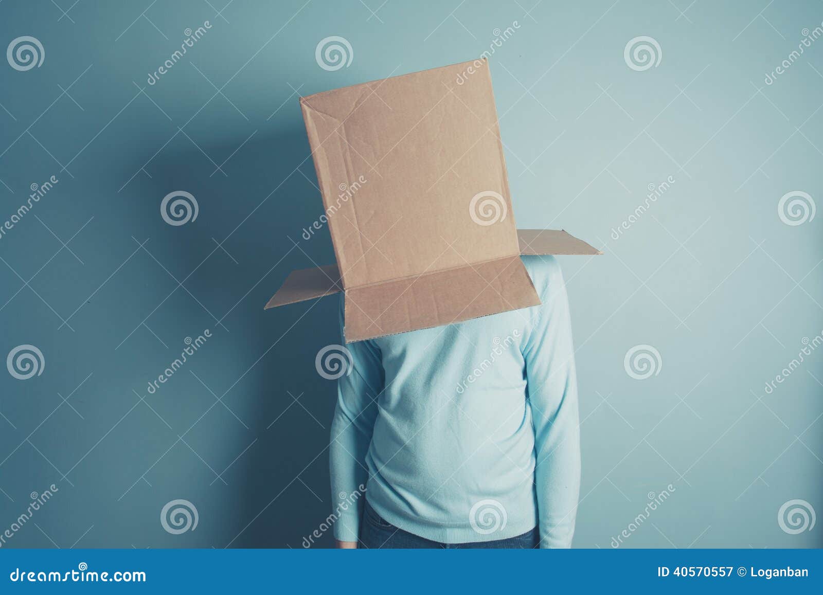 Man with a Cardboard Box Over His Head Stock Image - Image of depressed ...