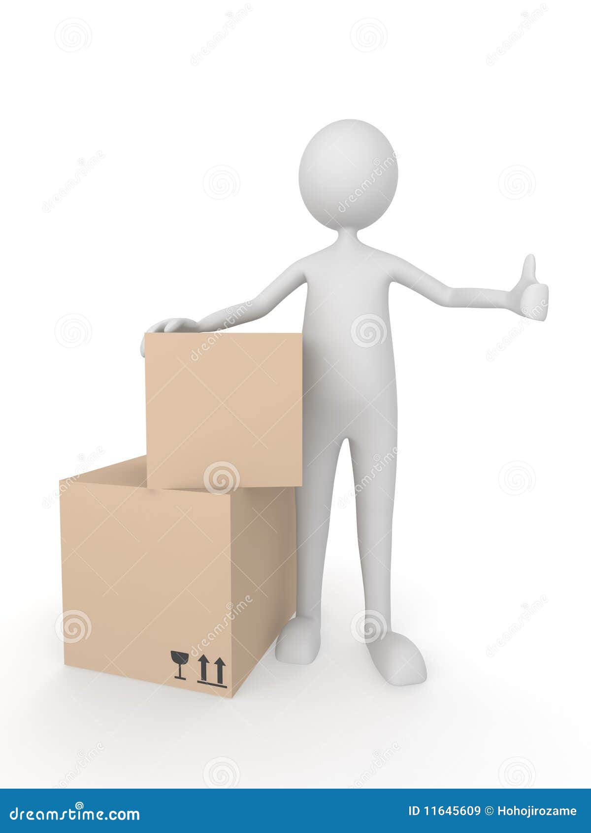 Man with Cardboard Boxes Showing Thumbs Up Stock Illustration ...