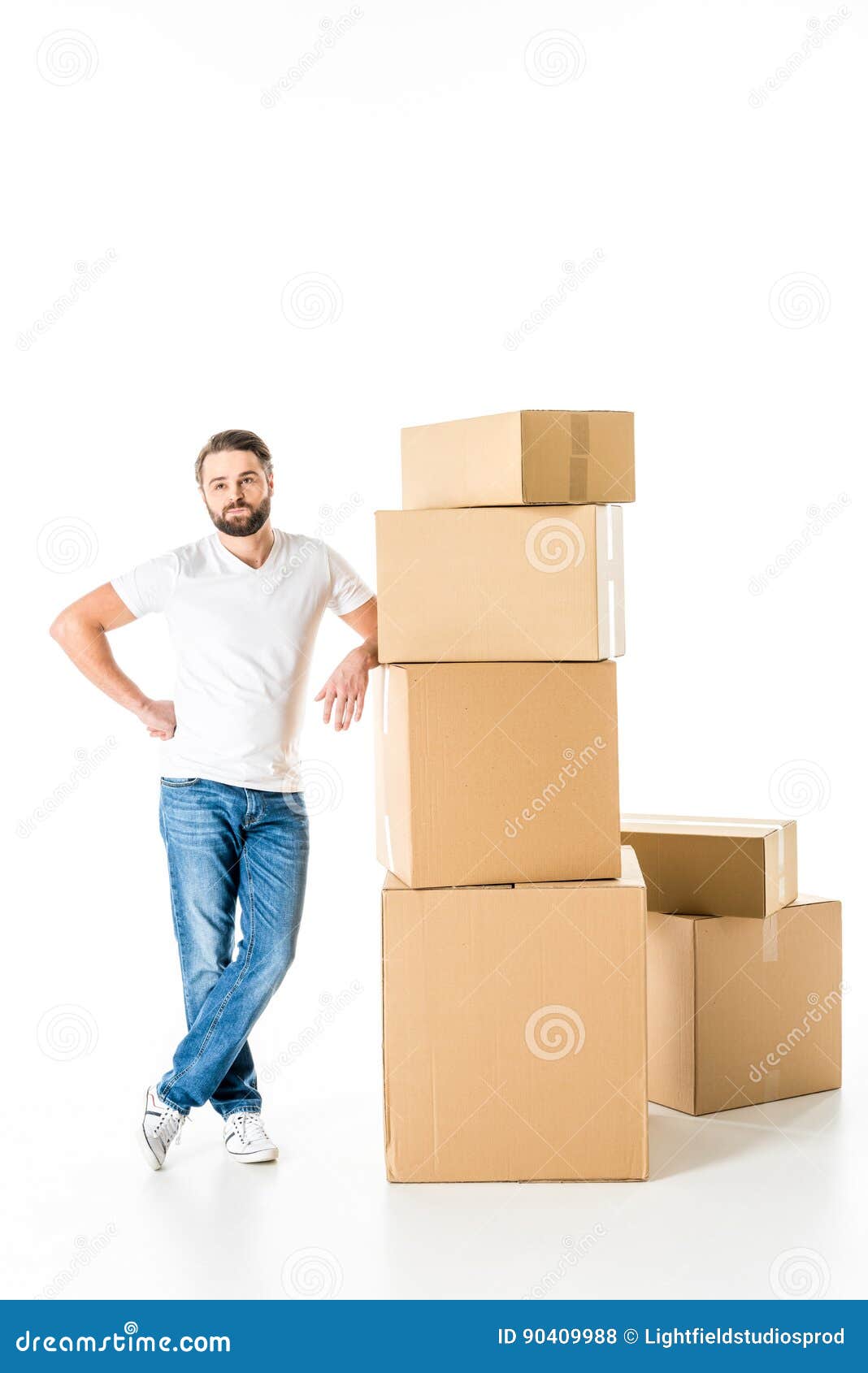 Man with cardboard boxes stock photo. Image of caucasian - 90409988