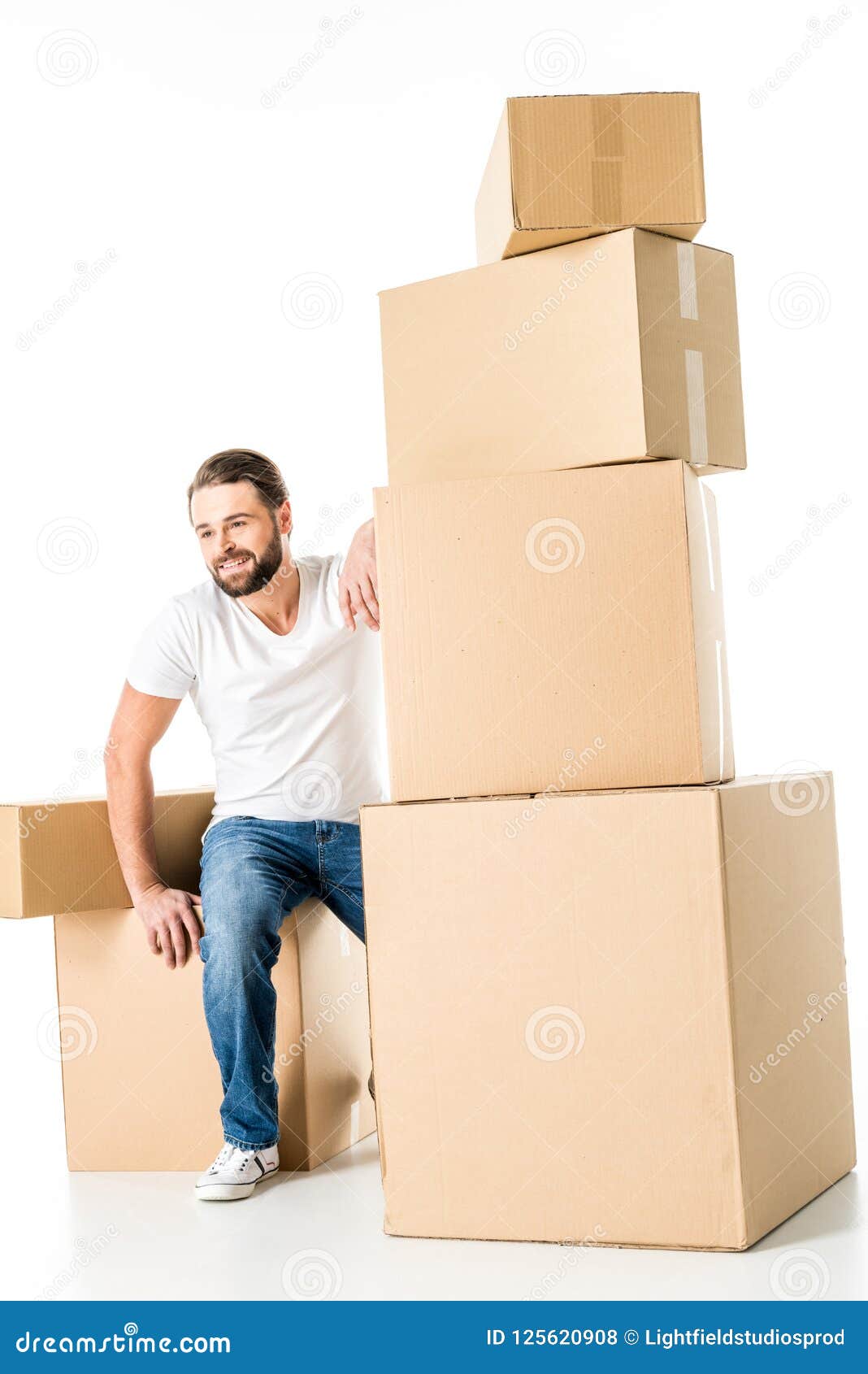 Man with cardboard boxes stock photo. Image of casual - 125620908