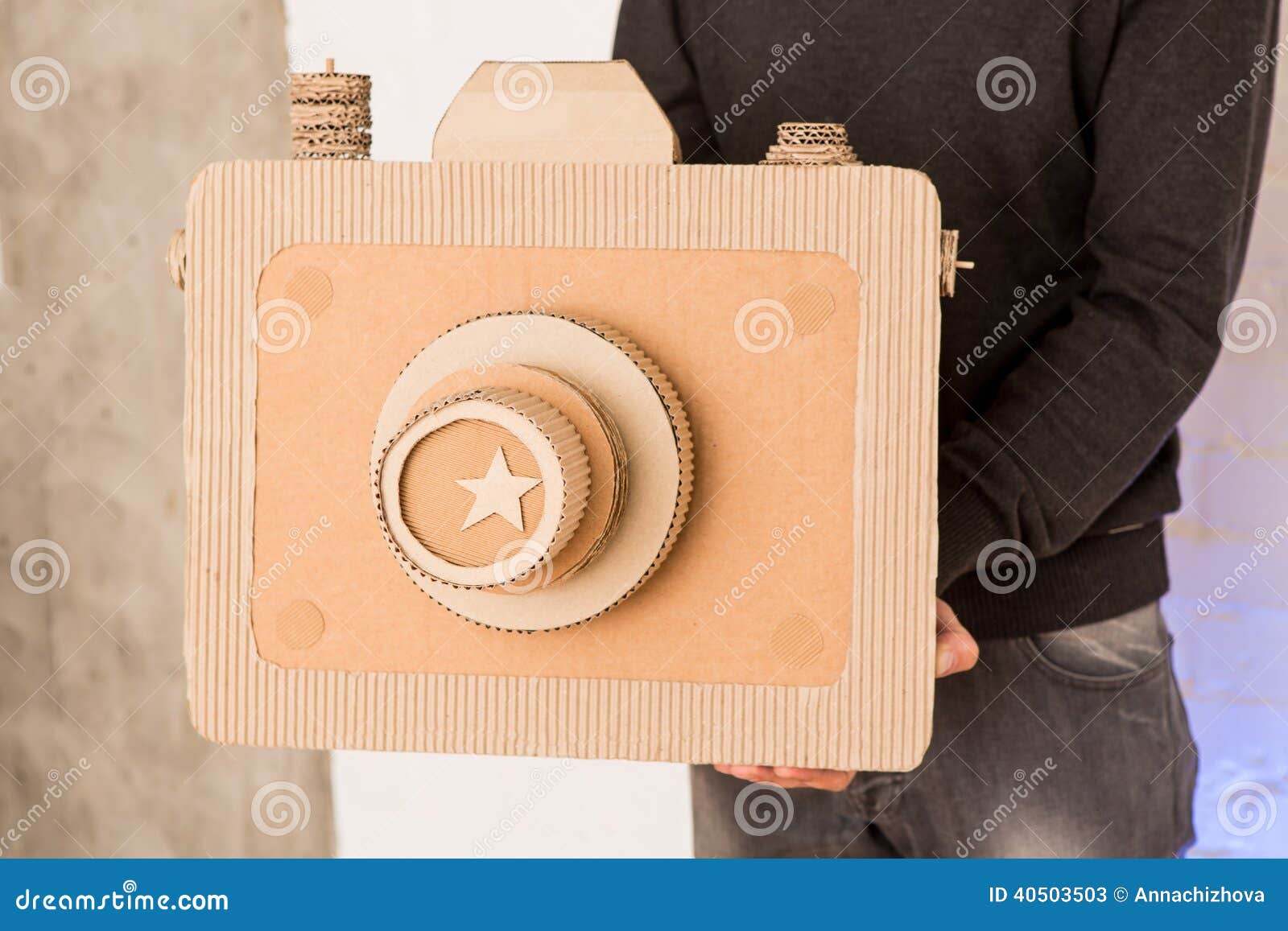 A Man with a Cardboard Camera Stock Image - Image of gift, king: 40503503